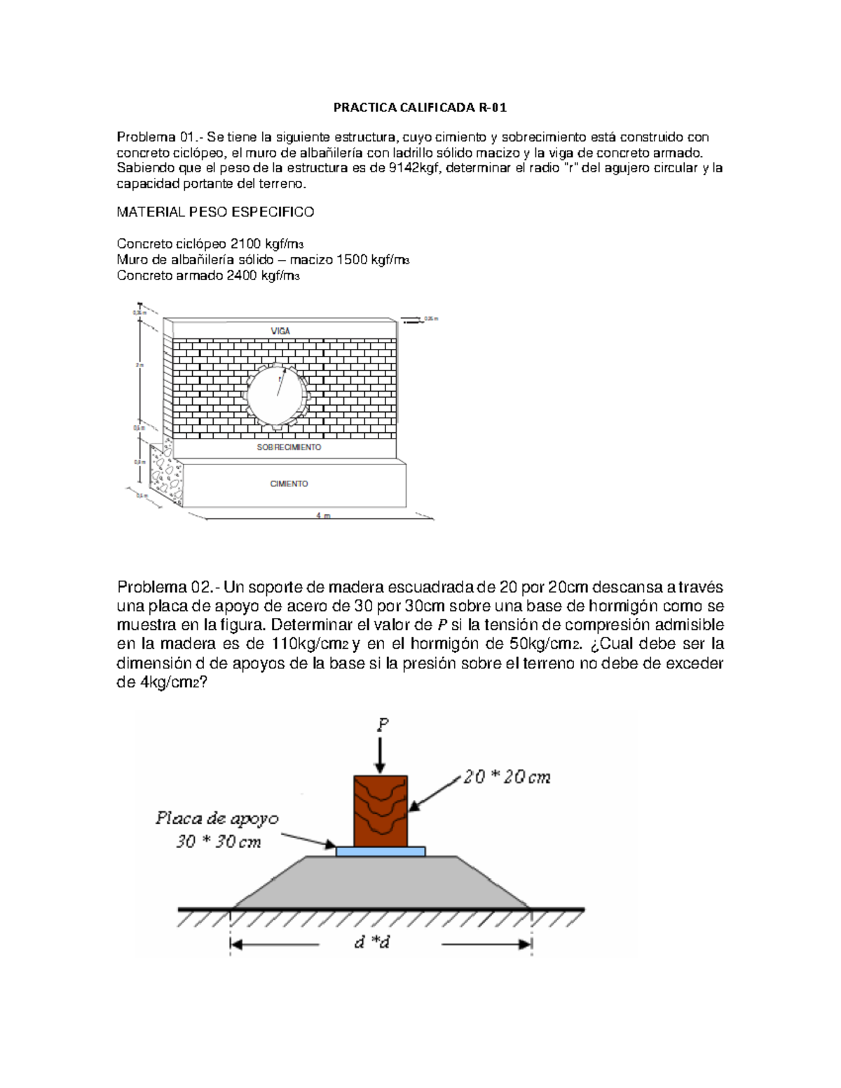 Practica Calificada R-01 - PRACTICA CALIFICADA R- 01 Problema 01.- Se ...
