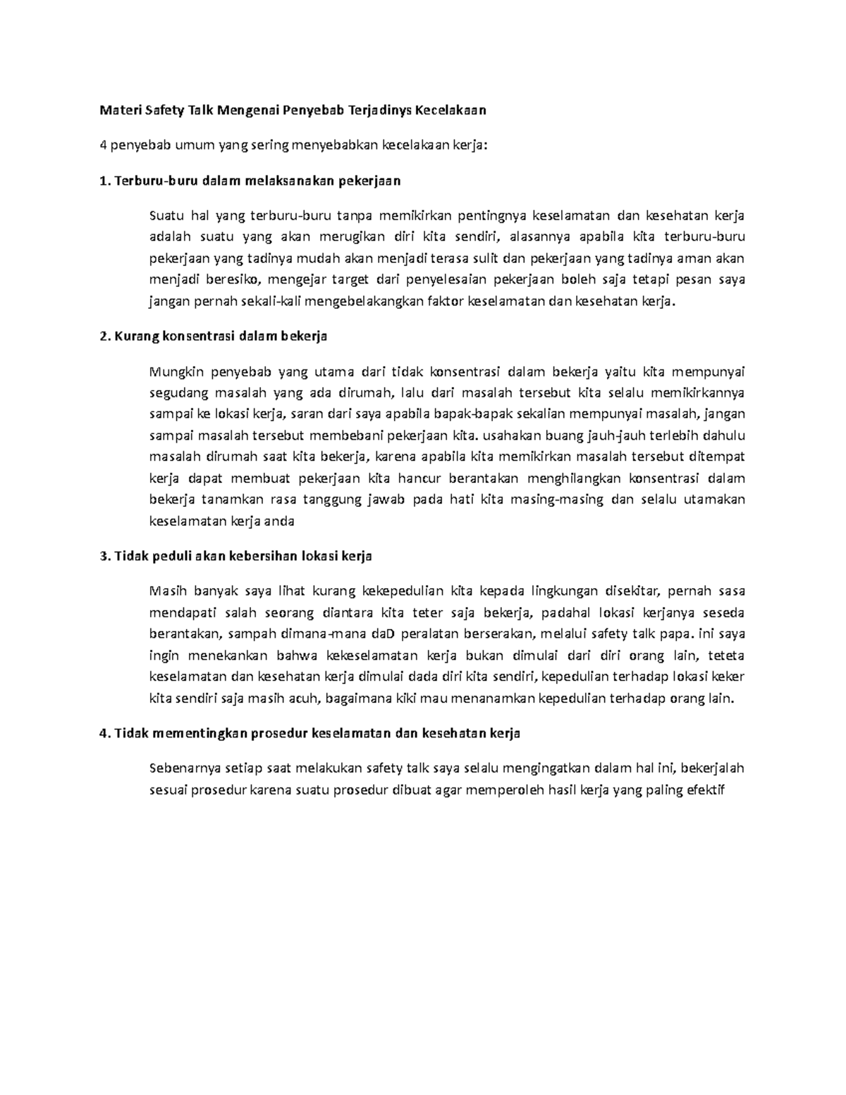 Sarjana Psikolog - Materi Safety Talk Mengenai Penyebab Terjadinys ...