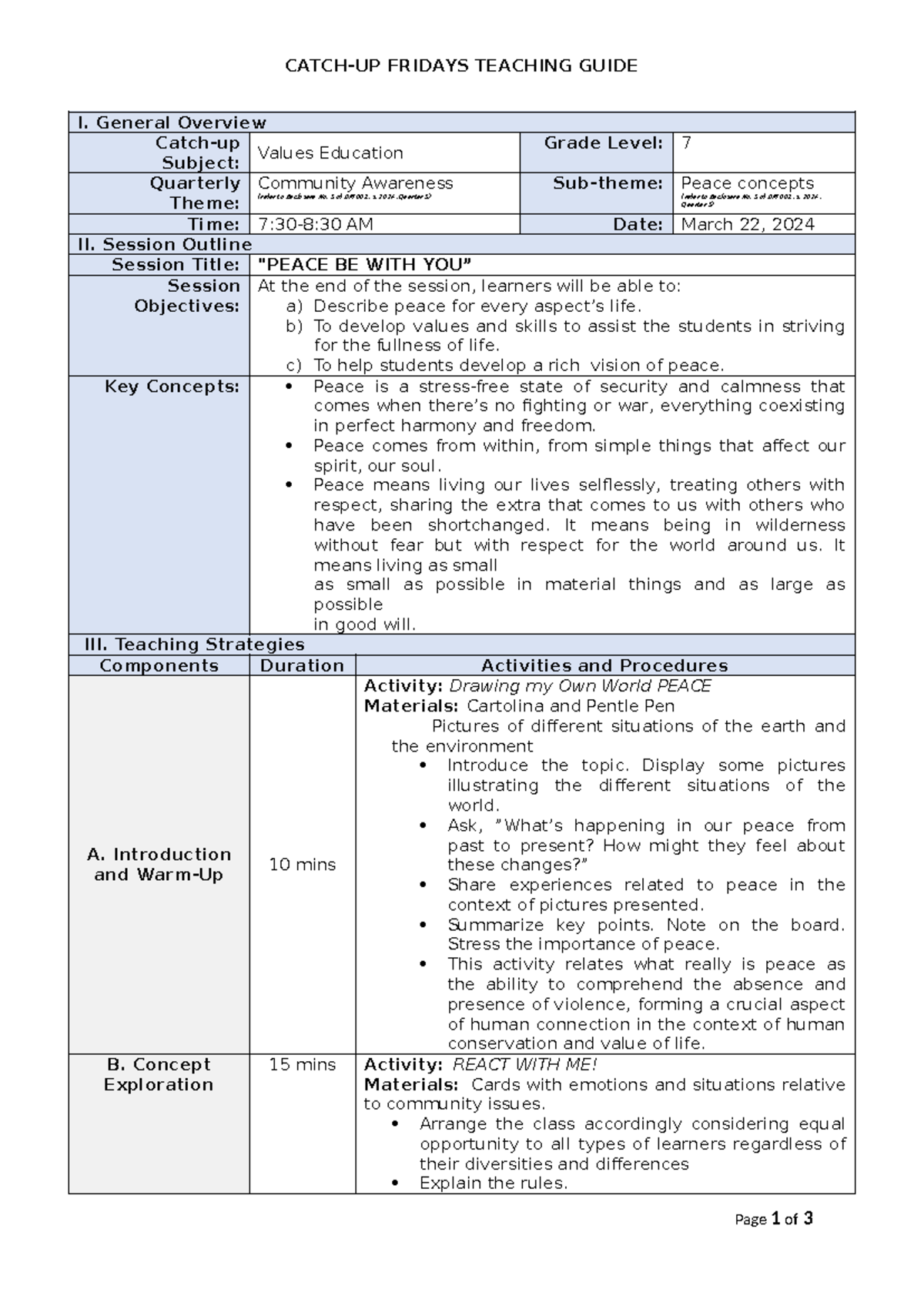 Catch UP 7 - CATCH-UP FRIDAYS TEACHING GUIDE I. General Overview Catch ...