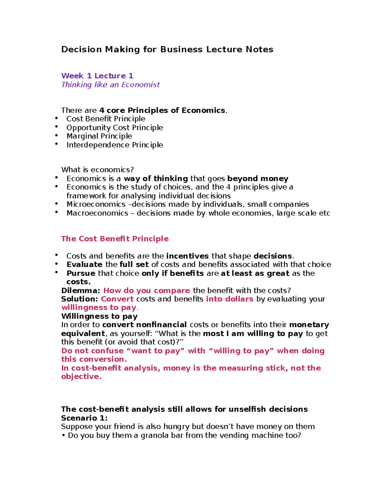 Decision making lecture notes - Decision Making for Business Lecture ...