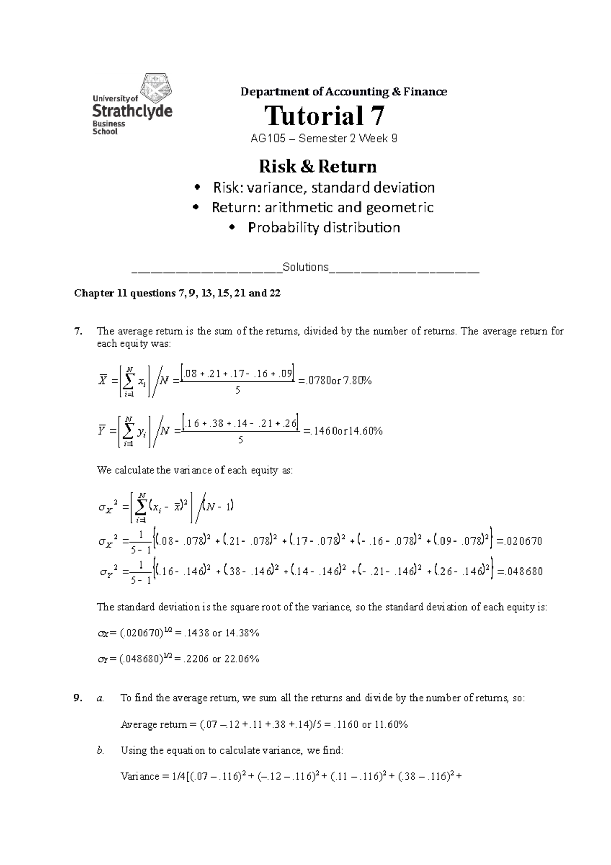 Tutorial 7 suggested solutions - Department of Accounting & Finance ...