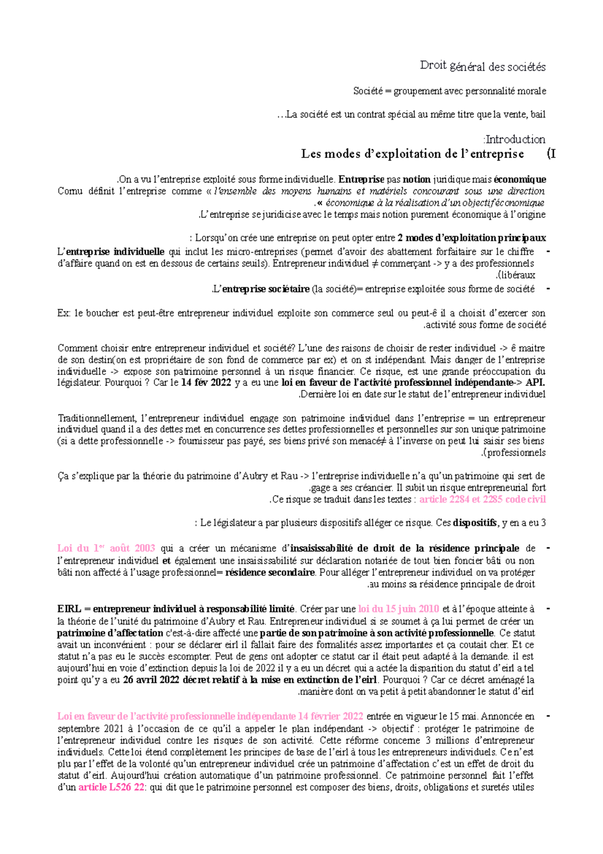 Droit des affaires - Cours complet S1-L3 ; professeur Caffin-Moi ...