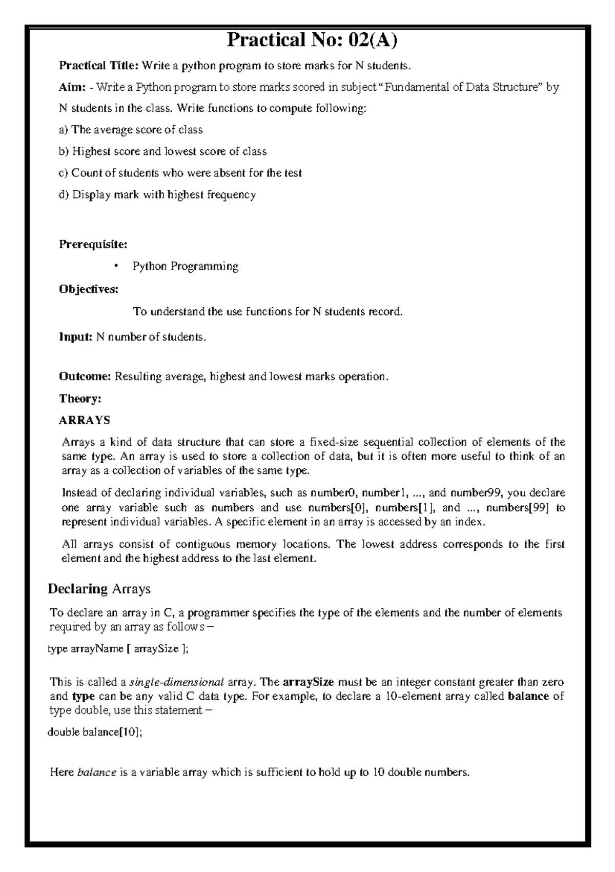 2(A) - FDS Pratical - Practical No: 02(A) Practical Title: Write a ...