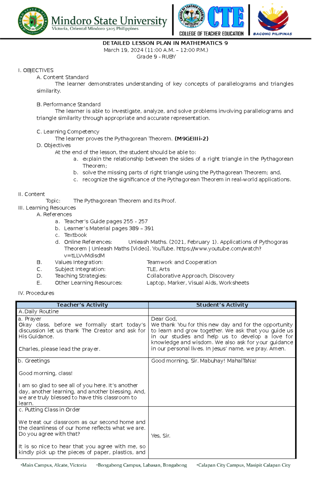 Detailed Lesson PLAN IN Mathematics 9 - DETAILED LESSON PLAN IN ...
