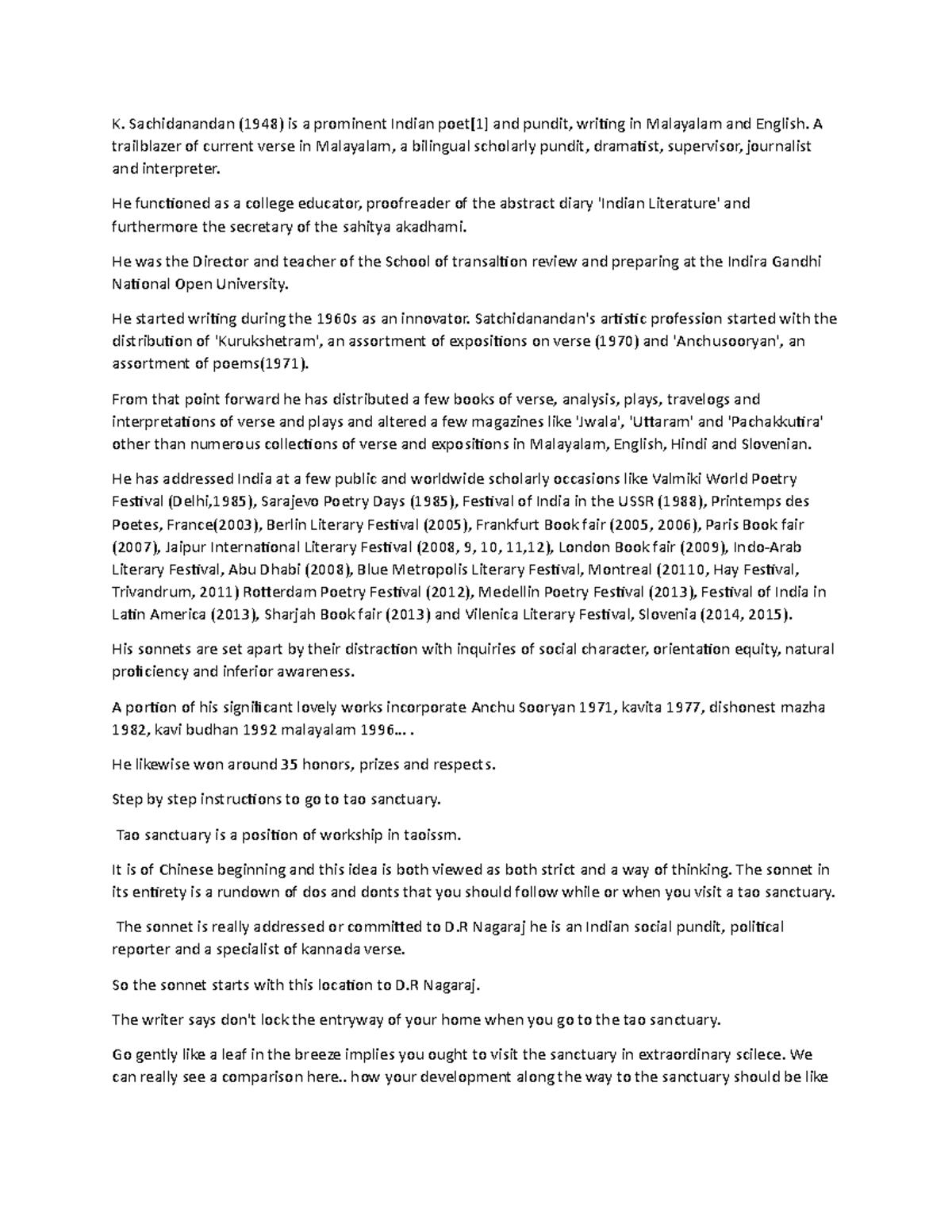 Document (6) K Sachidhanandhan - K. Sachidanandan (1948) is a prominent ...