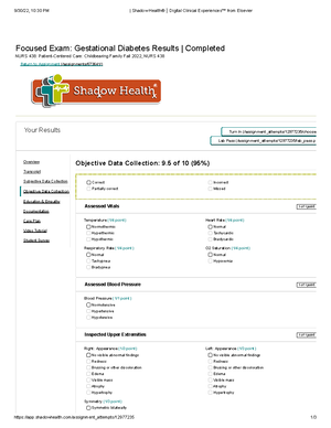 Shadow Healt Gestational Diabetes Care Plan - Focused Exam: Gestational ...