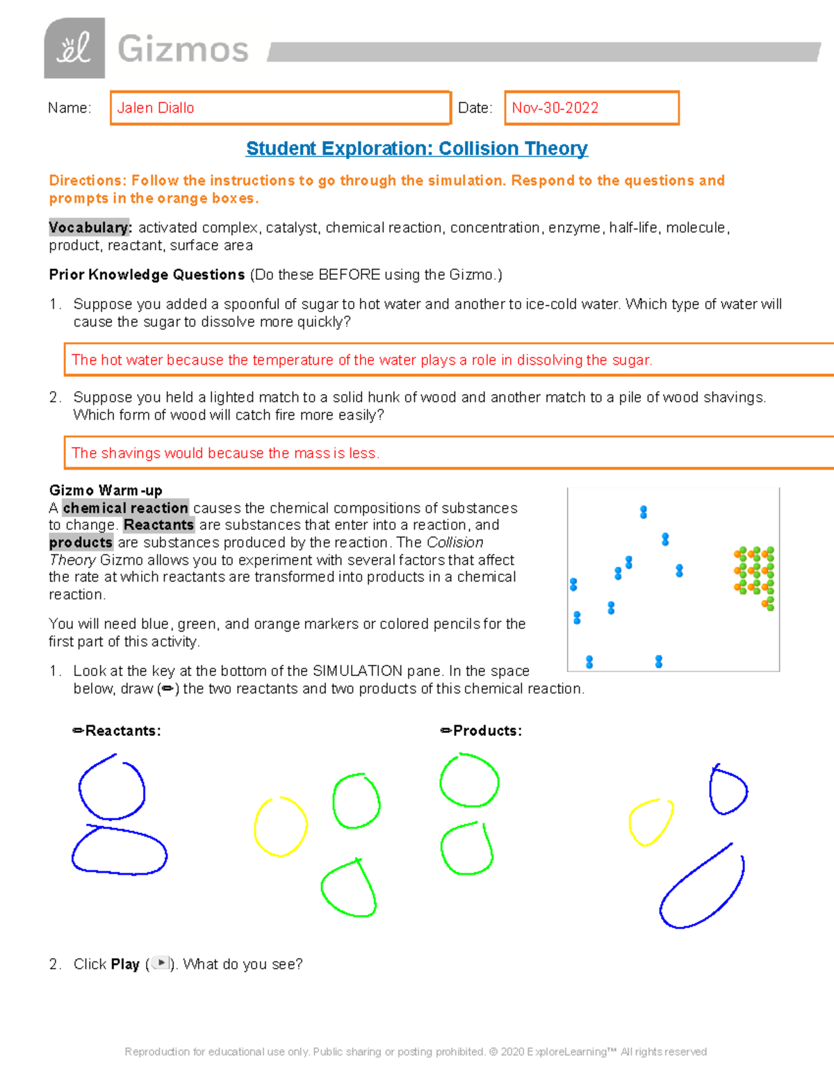 Collision Theory Gizmo - Name: Jalen Diallo Date: Nov-30- Student ...