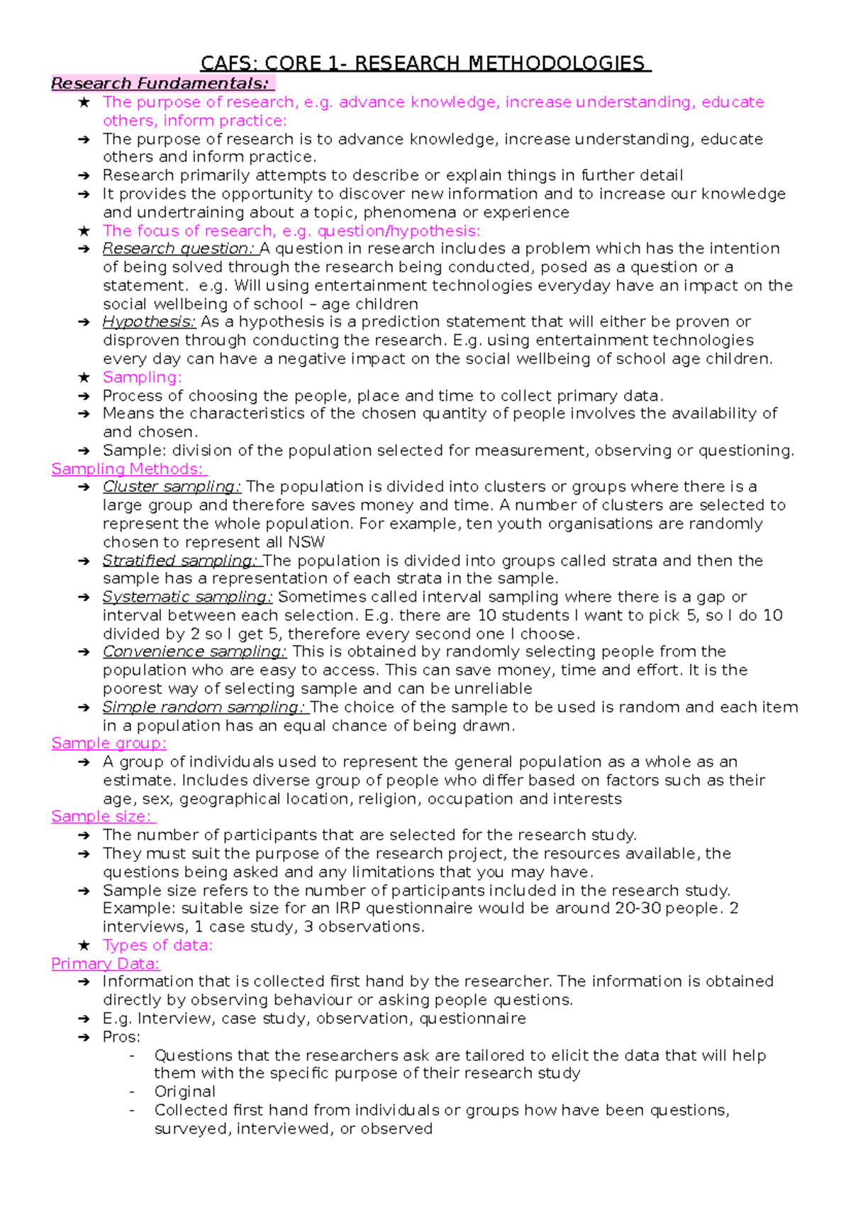 CAFS all notes - helpful - 3728.2 - UWS - Studocu