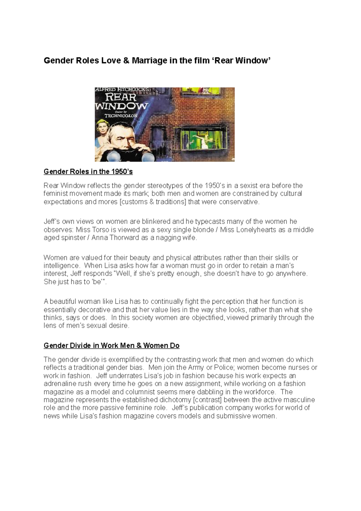 Genderrolesessayinfo - Gender Roles Love & Marriage in the film ‘Rear ...