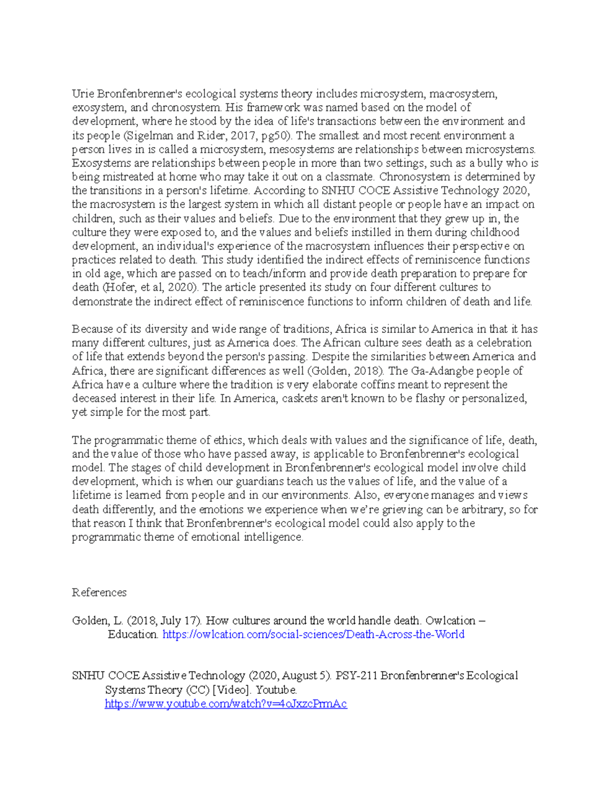 Mod 5 discussion - notes - Urie Bronfenbrenner's ecological systems ...