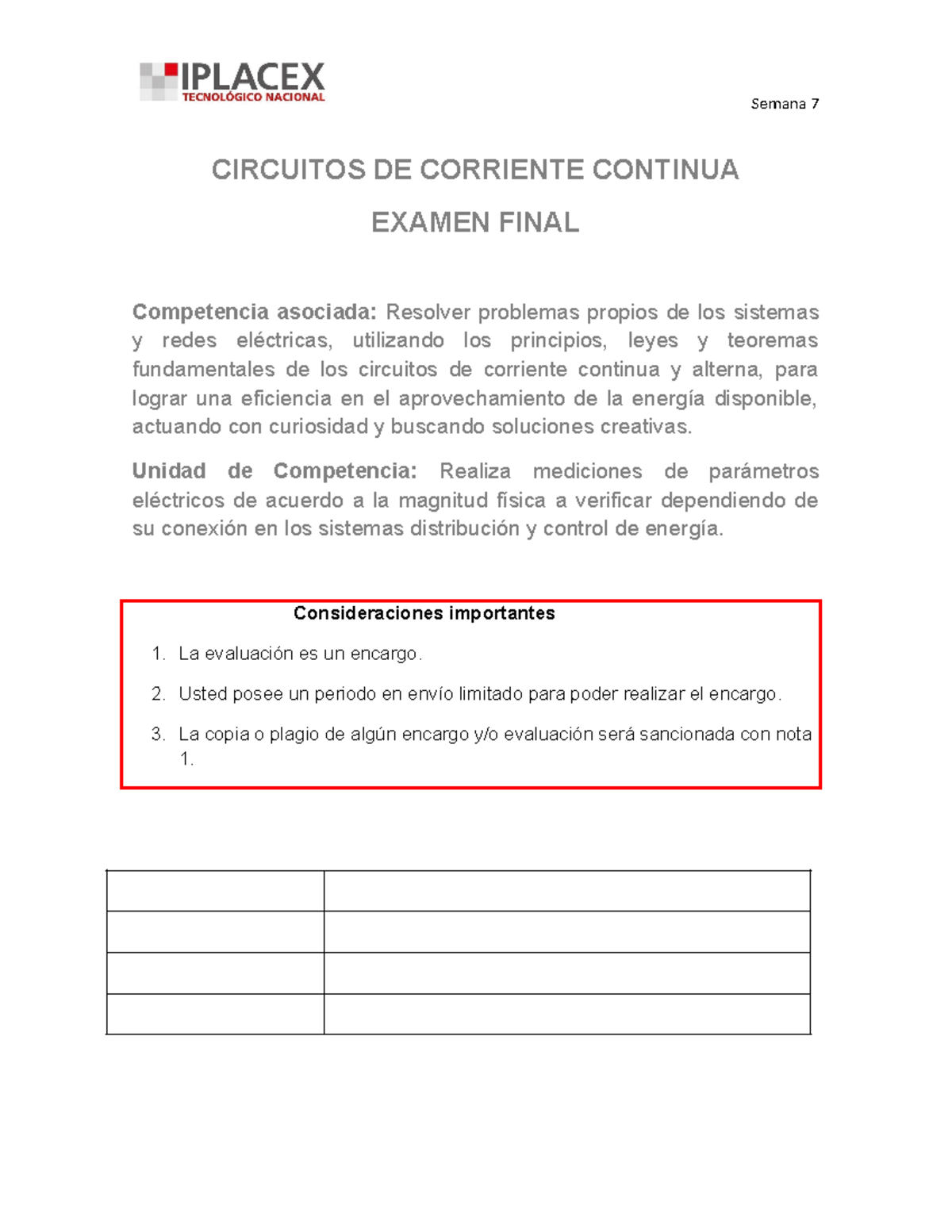 Circuitos corriente continua Exámen - CIRCUITOS DE CORRIENTE CONTINUA EXAMEN FINAL Competencia ...