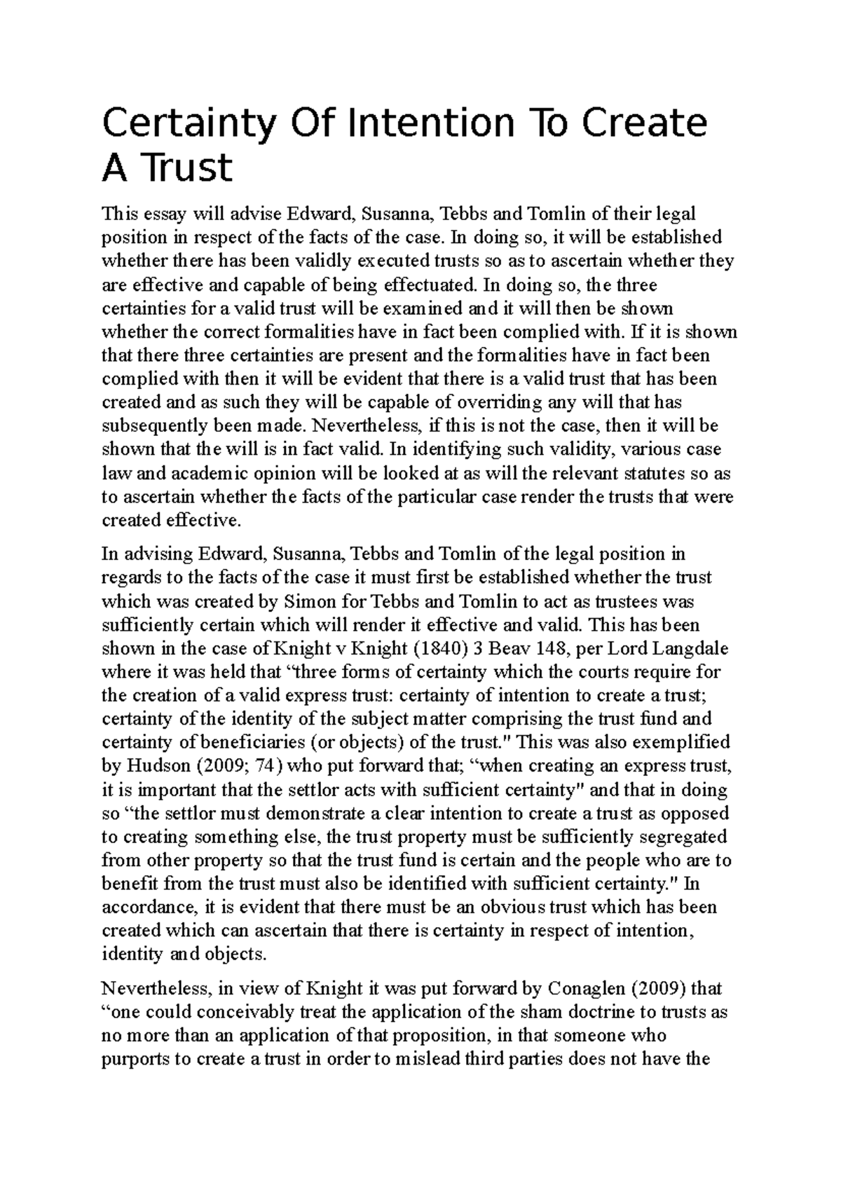 Certainty Of Intention To Create A Trust - Certainty Of Intention To Create A Trust This essay ...