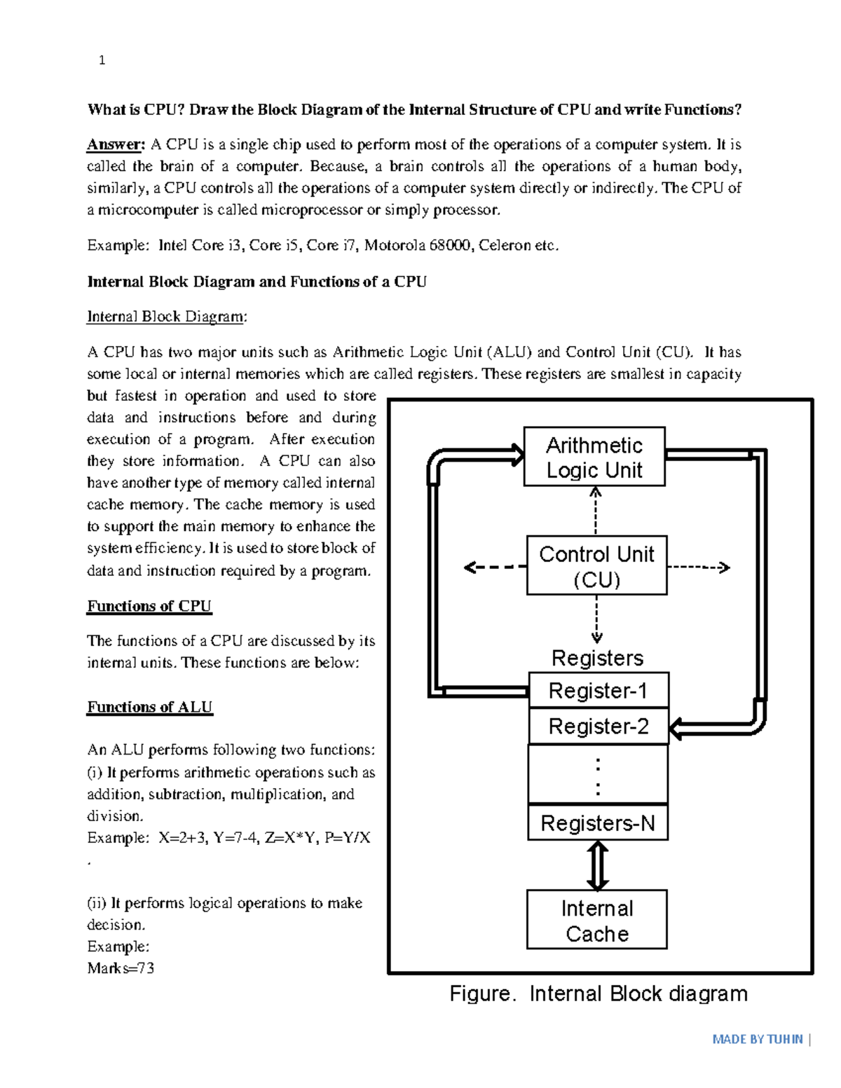 CPU - It is called the brain of a computer. Because, a brain controls ...