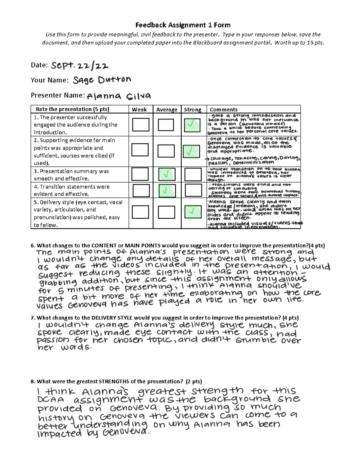 Feedback Assignment 1 Form Fillable - Feedback Assignment 1 Form Use ...