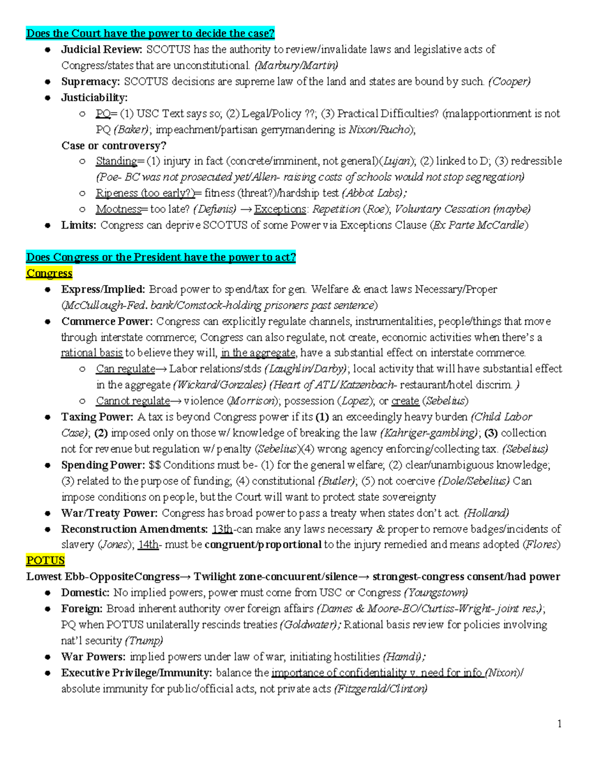 Con Law I Final Outline-Schmitt - Does the Court have the power to ...
