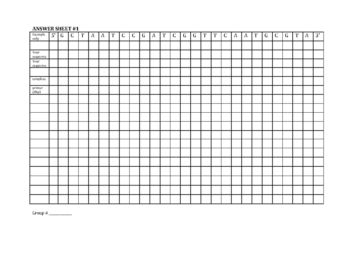 Exercise 1 - Answer Sheets 1,3,&4 - ANSWER SHEET Example only 5’ G C T ...