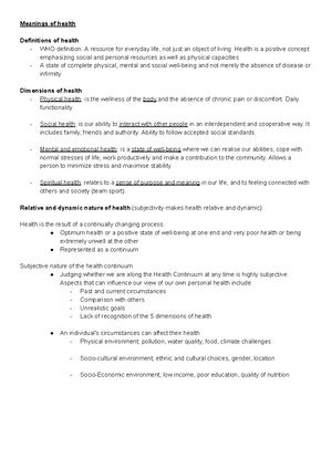 PDH Core 1: Meanings of health - Meanings of health Definitions of ...