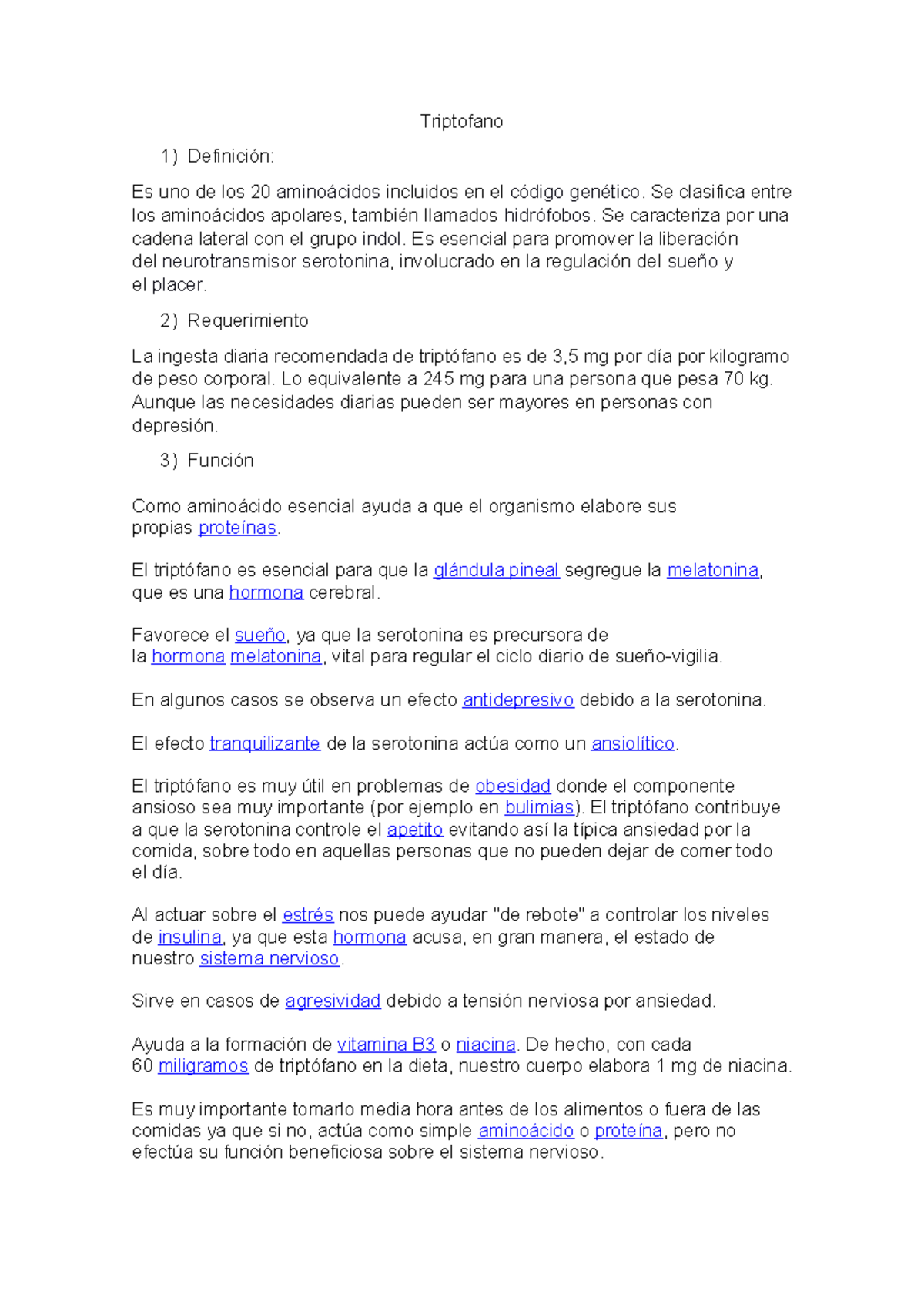 Triptofano - Triptofano Definición: Es uno de los 20 aminoácidos ...