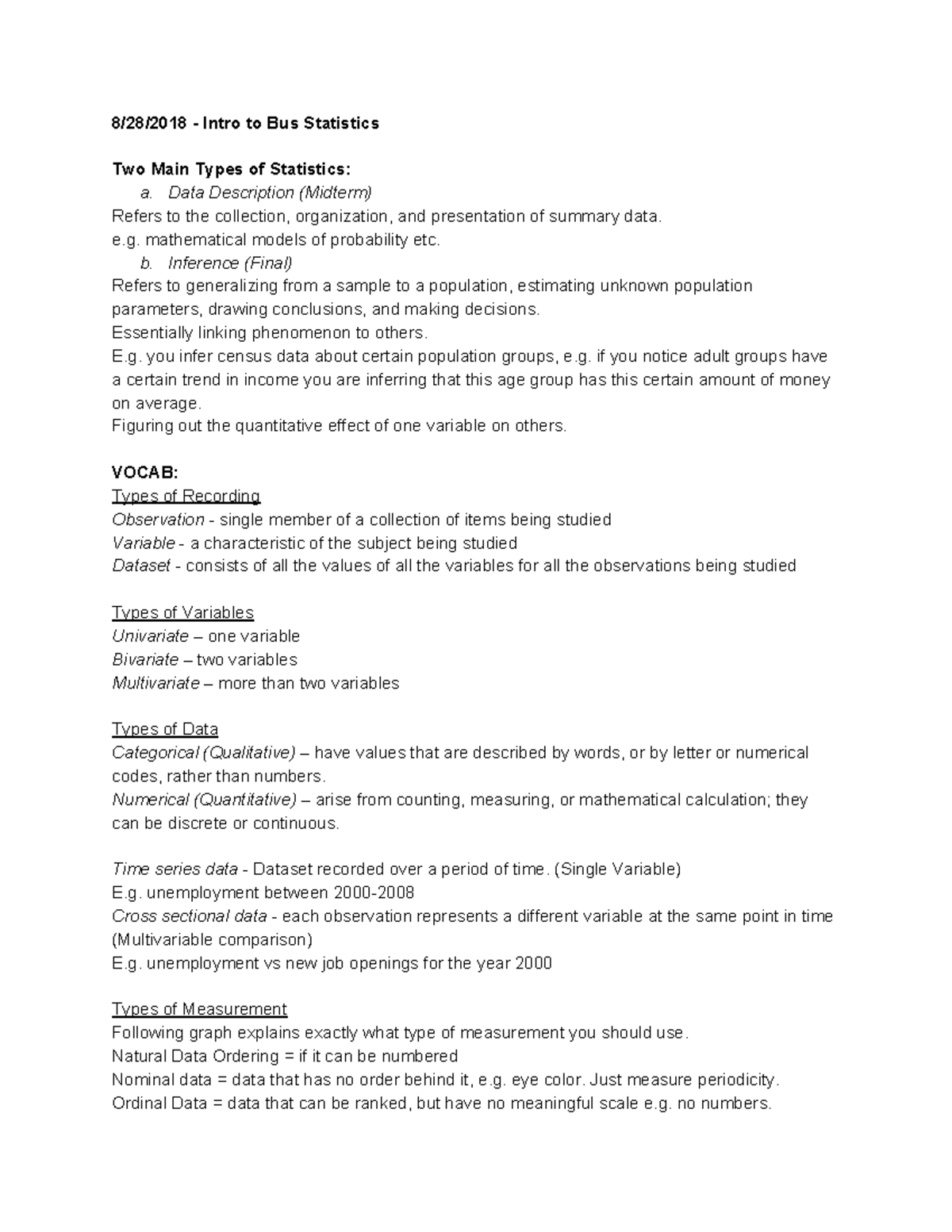 BUS215 Notes - Instructor: Sandro Brusco - 8/28/2018 - Intro to Bus ...