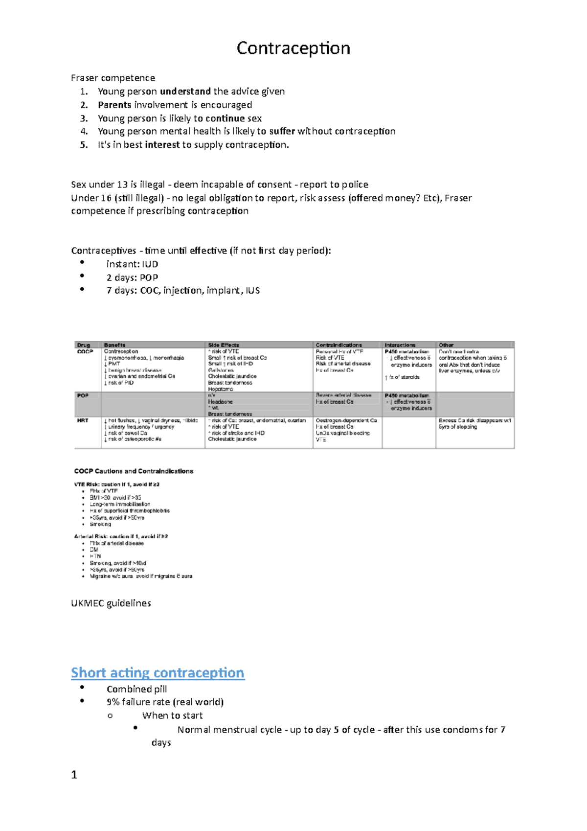 Contraception - Lecture notes 1 - Fraser competence Young person ...