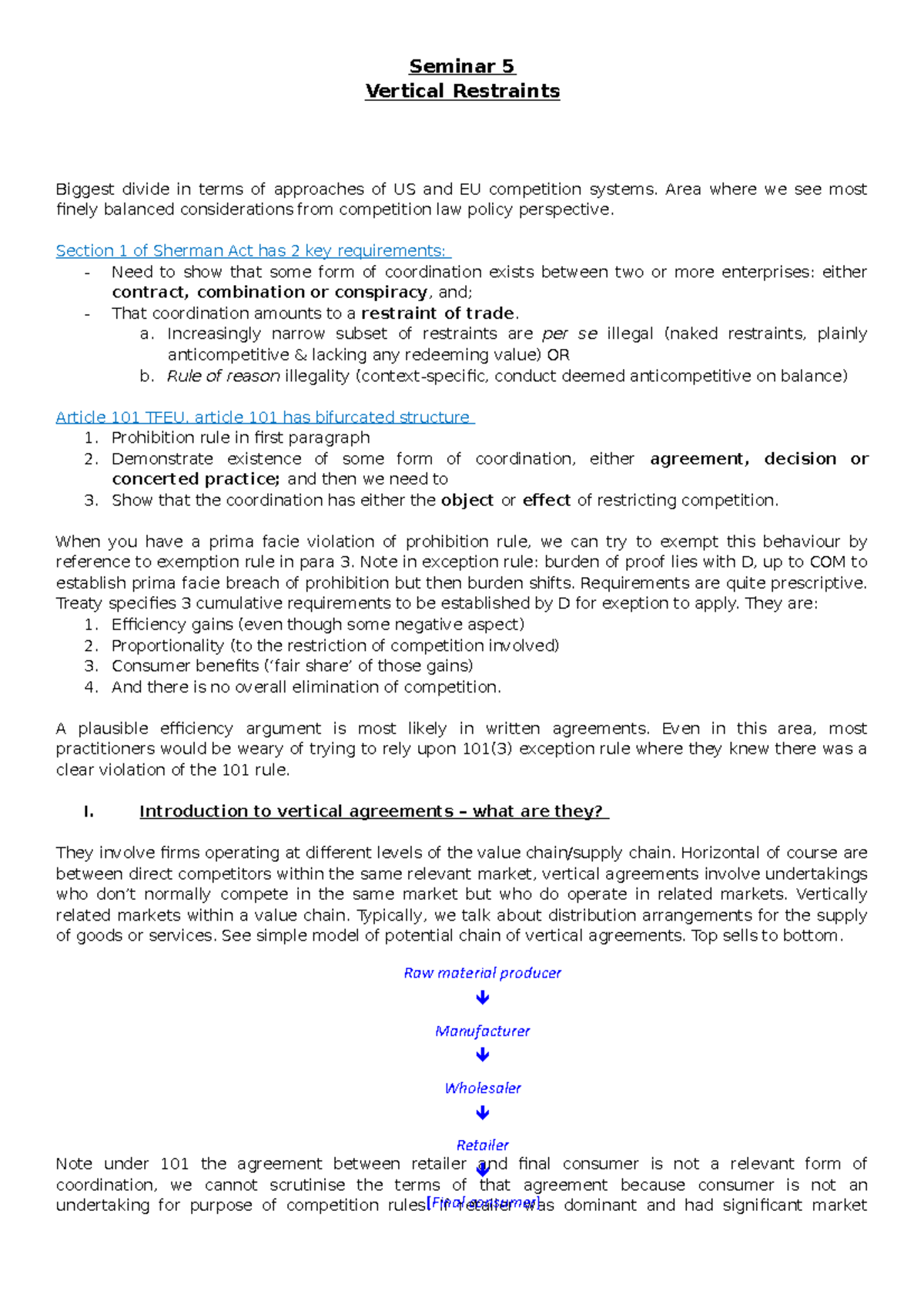Competition Law - Vertical Agreements - Seminar 5 Vertical Restraints ...