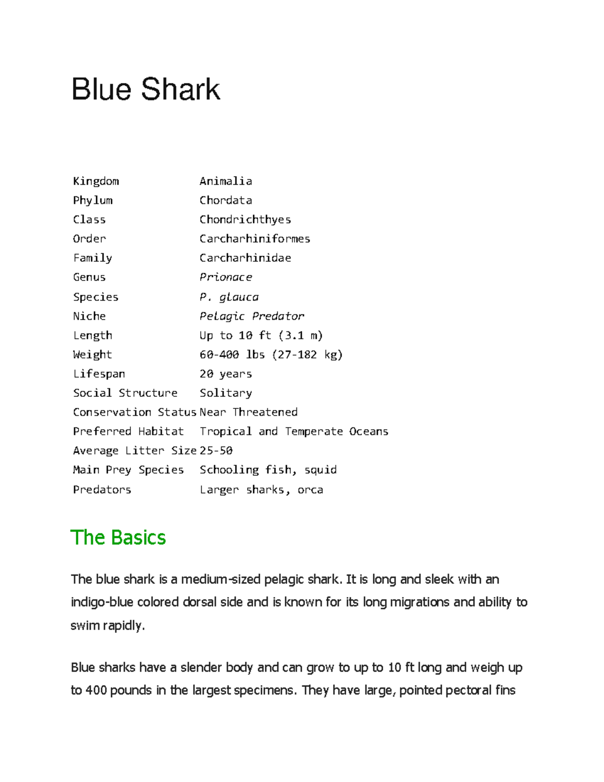 Blue Shark - Blue Shark Kingdom Animalia Phylum Chordata Class ...