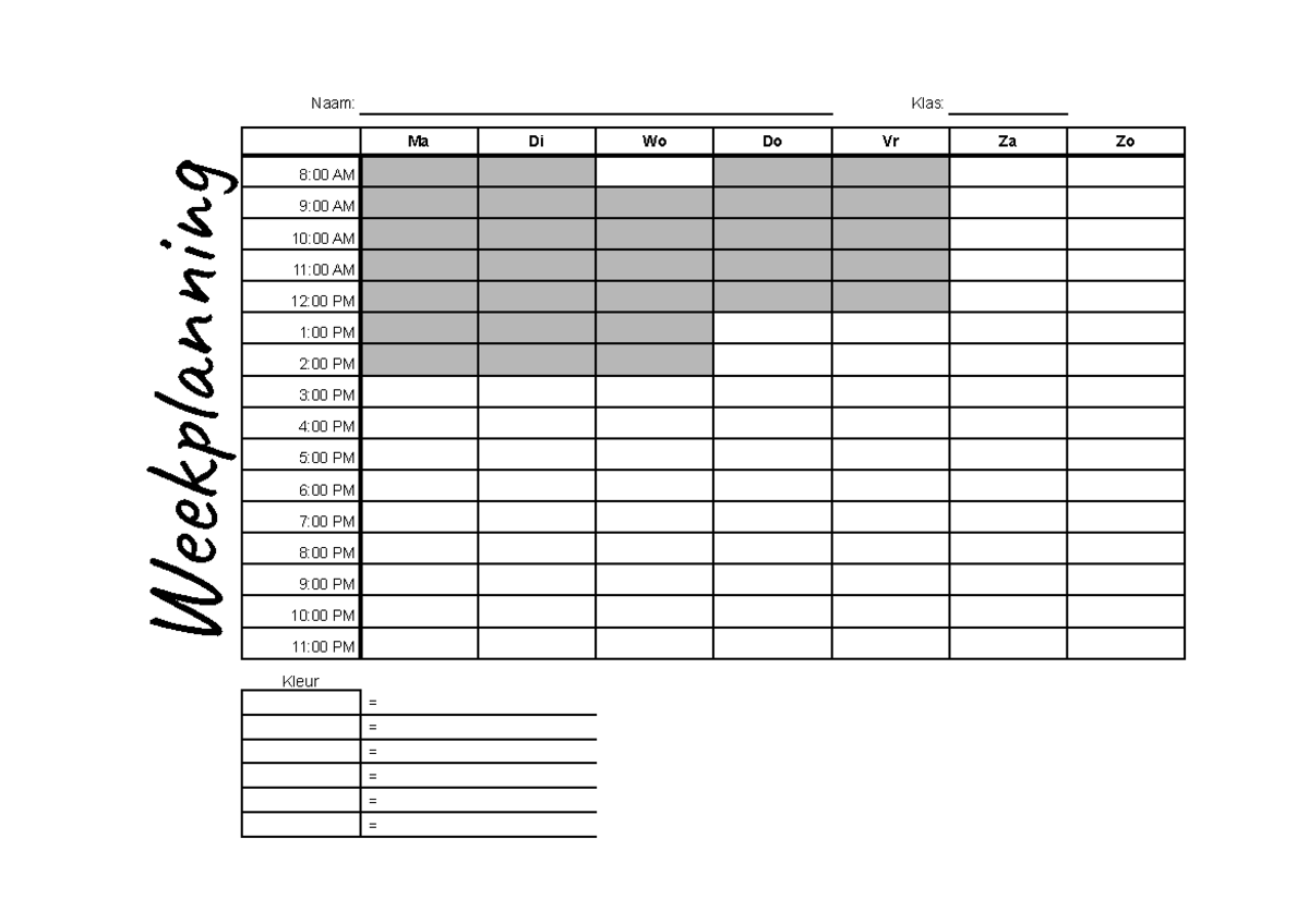 Week Studieplanning - Blanco - Nederlandse taal, cultuur en literatuur ...