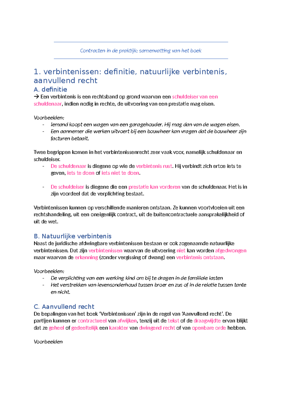 Contracten sam uit boek - Contracten in de praktijk: samenvatting van ...