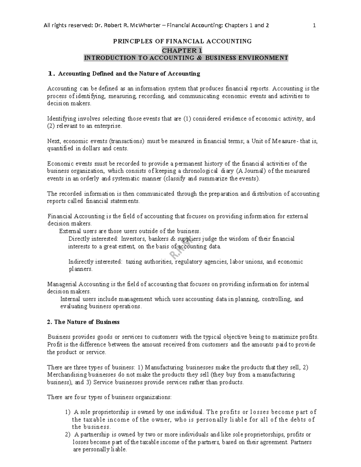 Financial Accounting - Chapters 1 and 2 Solutions and notes plans ...