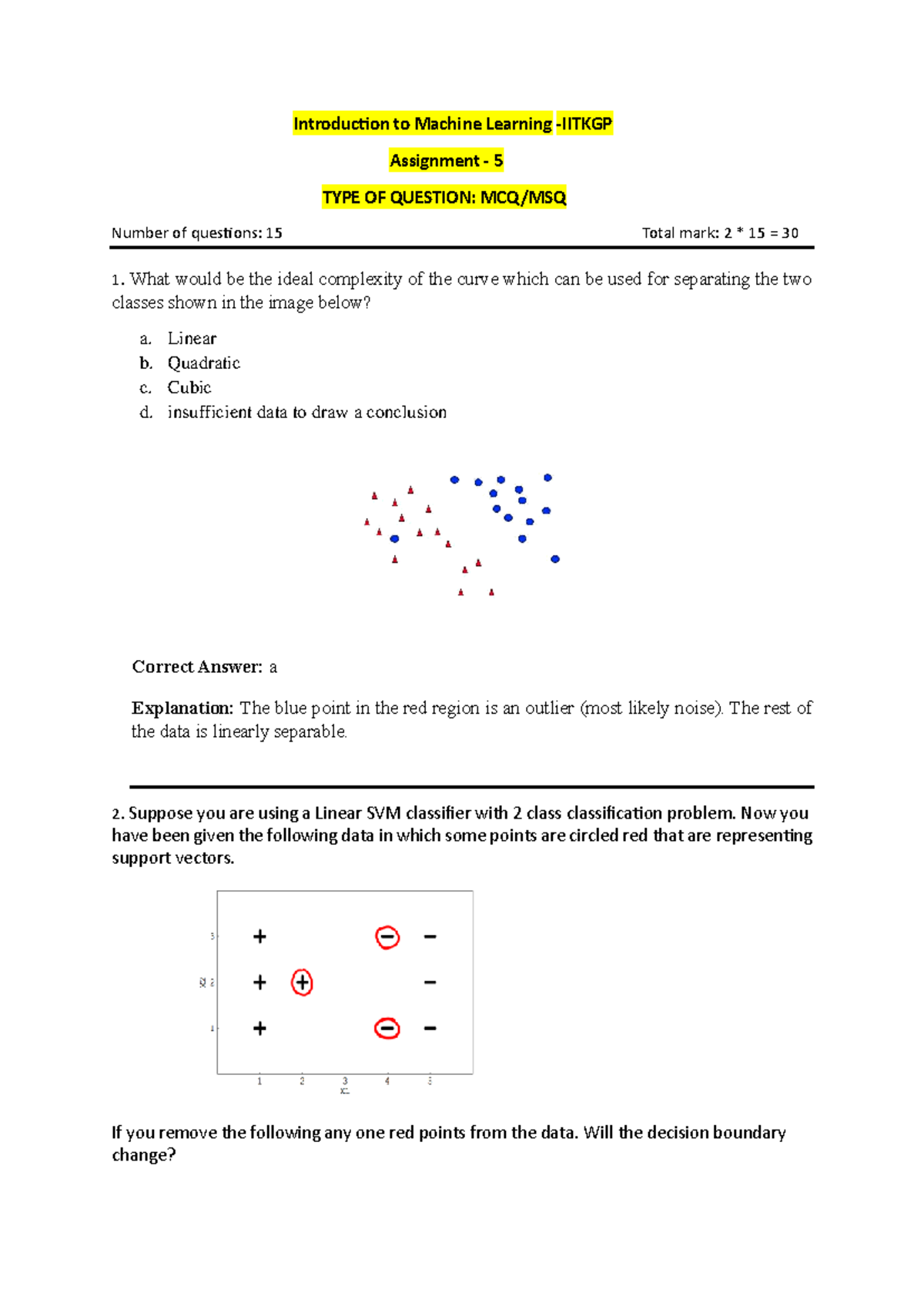W5-1 - Introduction to Machine Learning - IITKGP Assignment - 5 TYPE OF ...