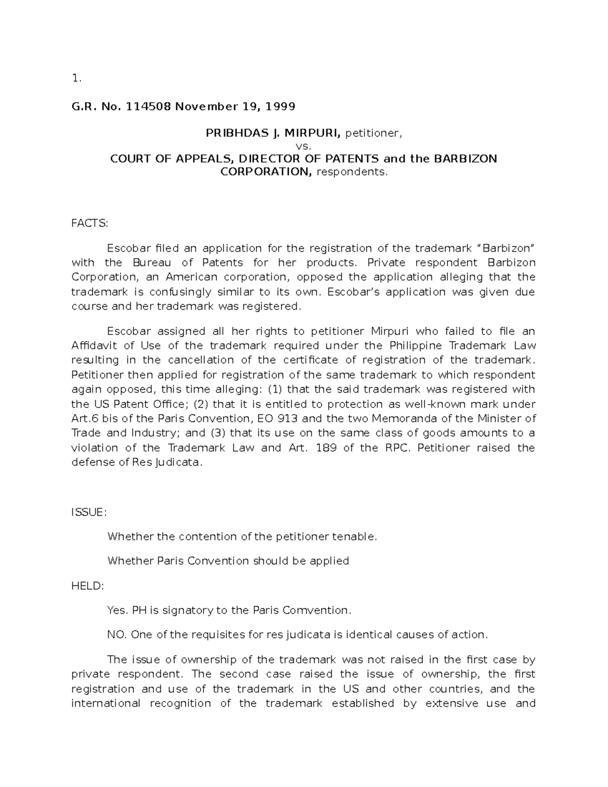 IPL Case Digests 1 50 - IPL Notes on the cases and doctrines IPL Notes ...