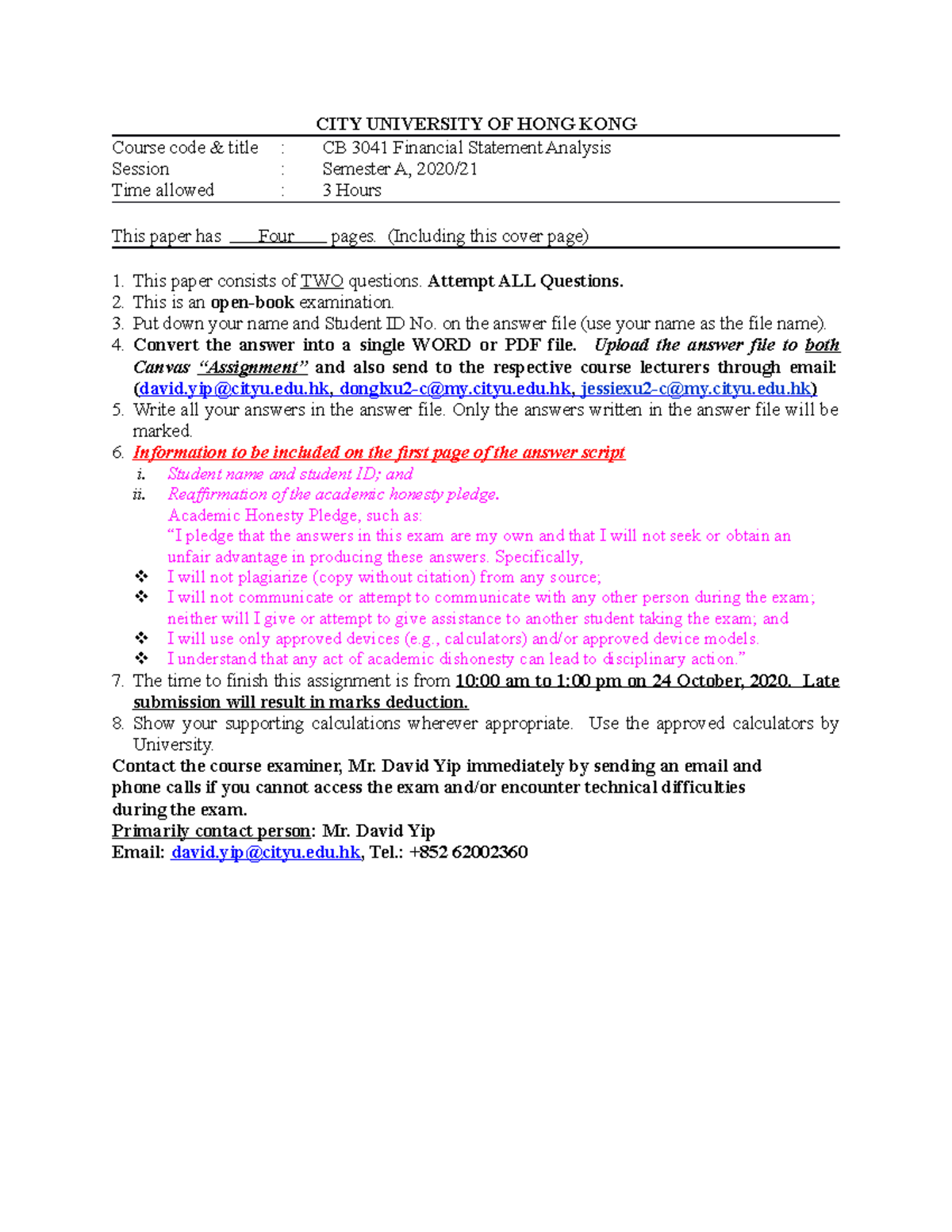 Mid-term Test Paper - CITY UNIVERSITY OF HONG KONG Course code & title ...