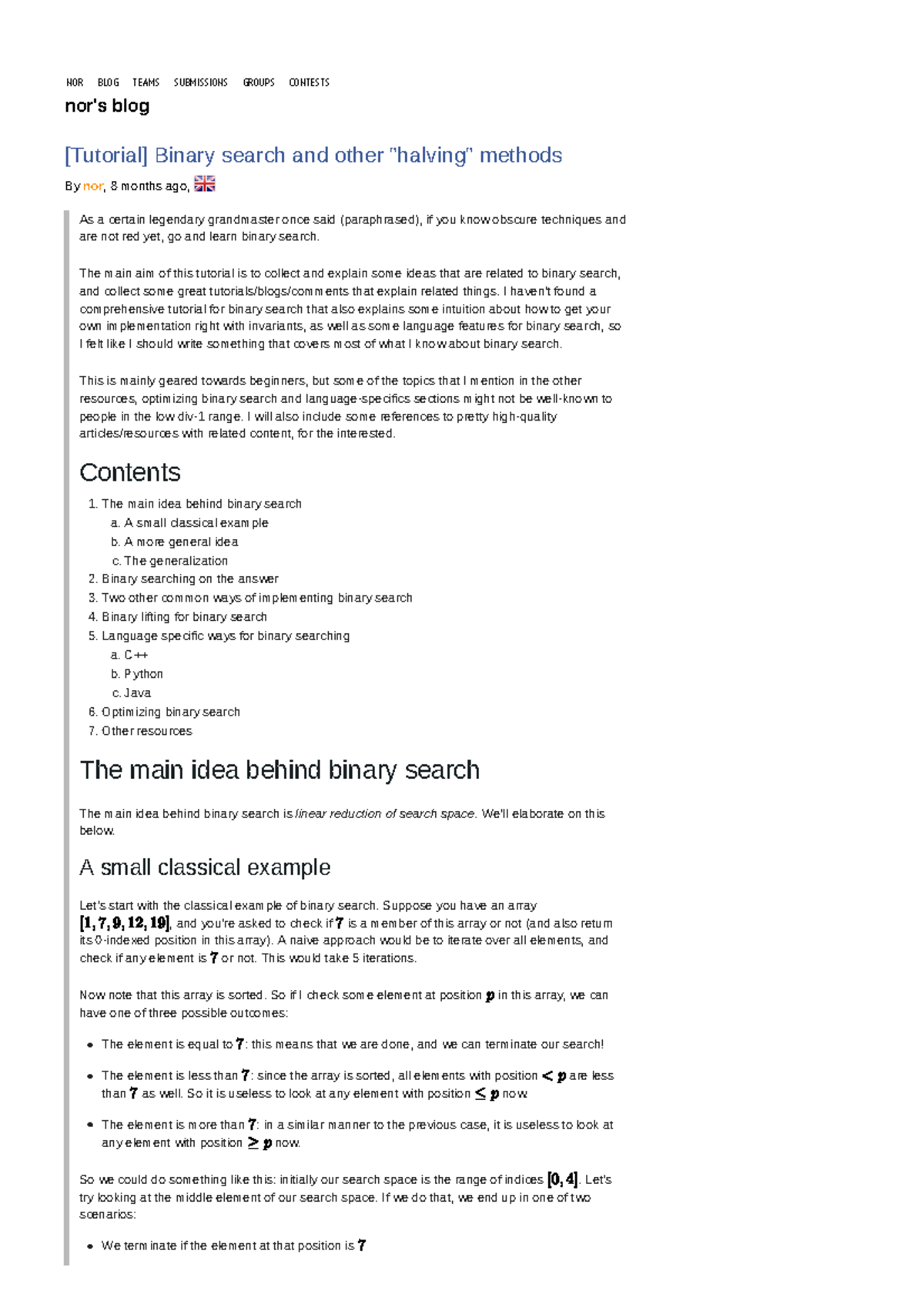 Tutorial Binary Search And Other Halving Methods Codeforces Nors Blog Tutorial Binary 