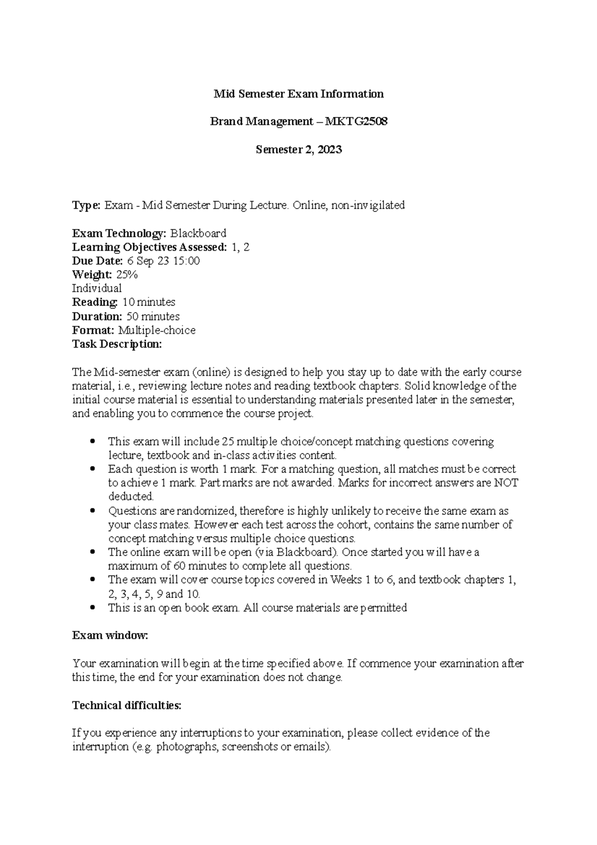 Mid Semester Exam Information 2023 - Mid Semester Exam Information ...