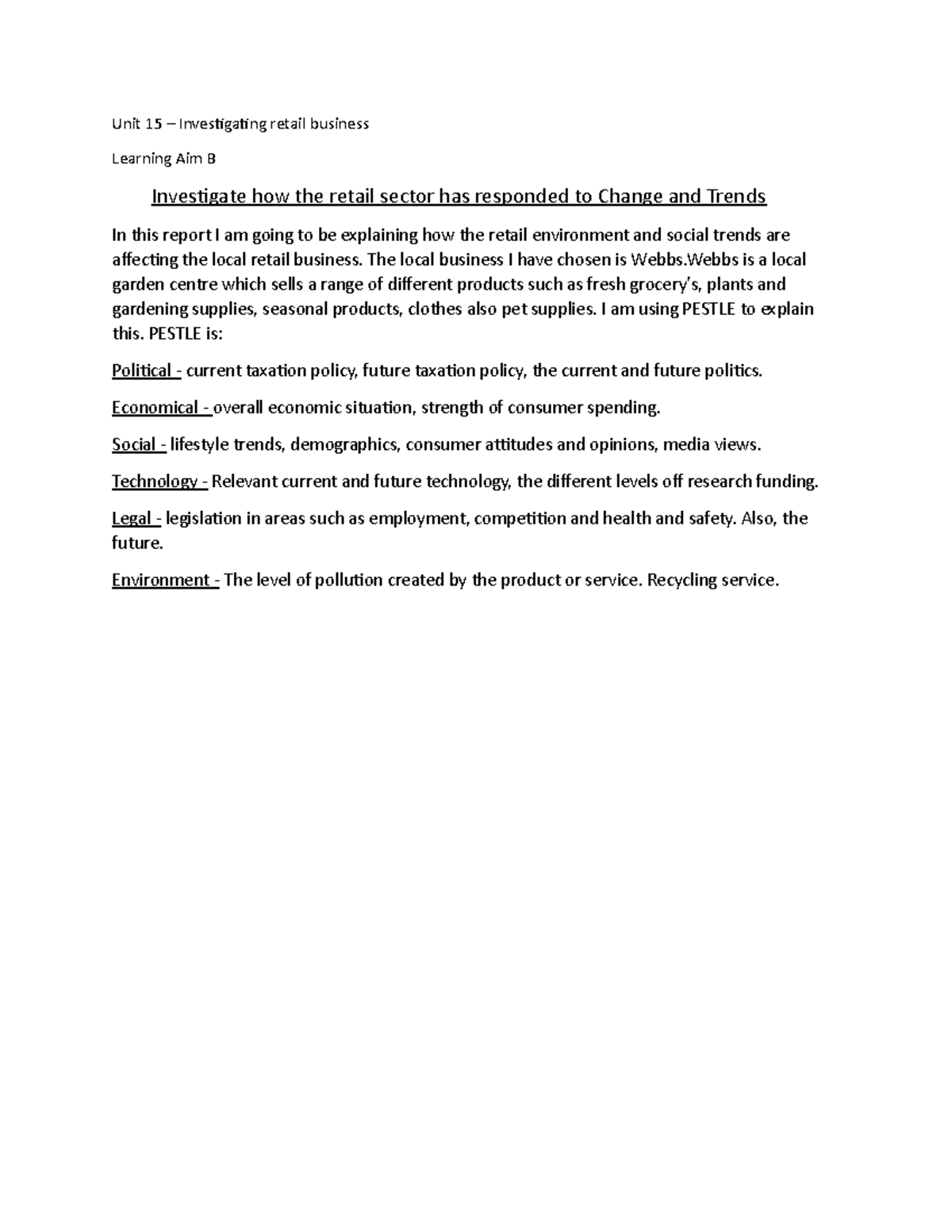 Unit 15 Part B business - Unit 15 – Investigating retail business ...