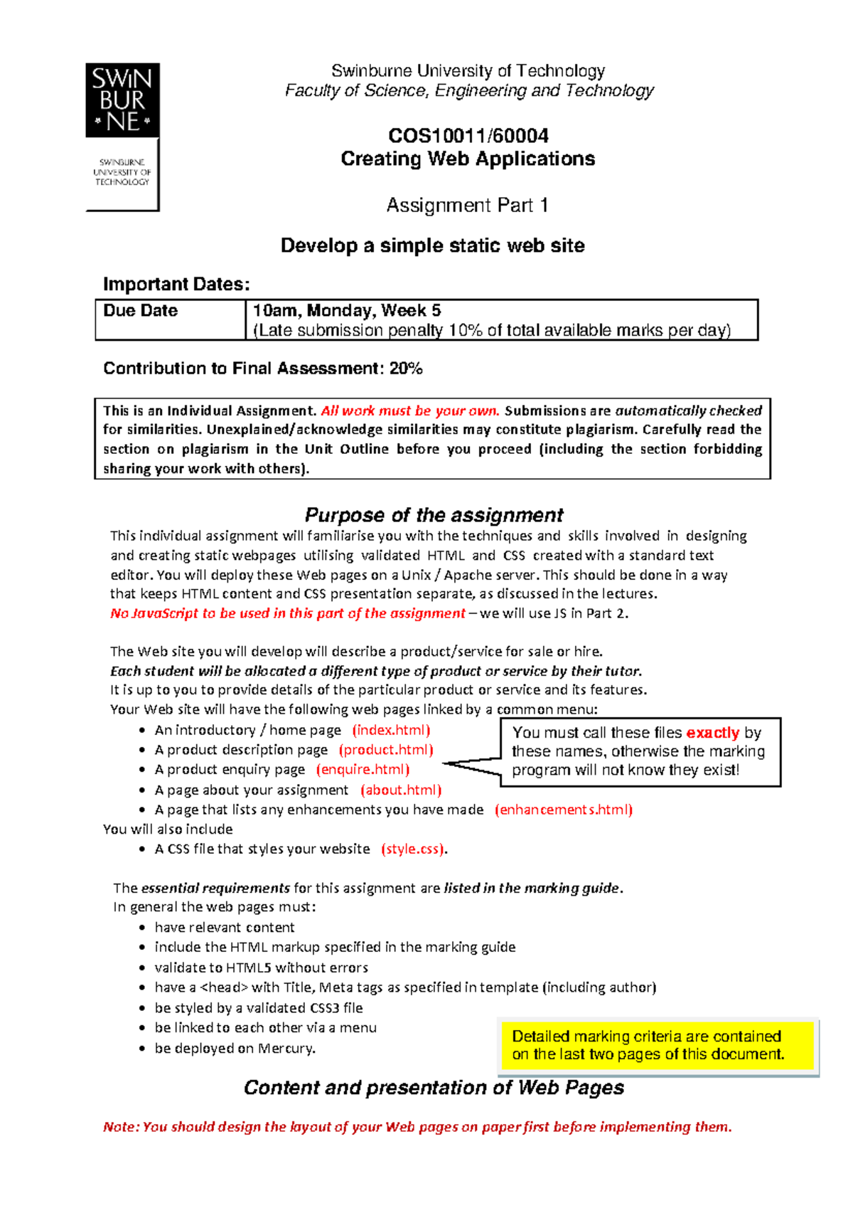 COS10011 60004 Assignment Part 1 2 - Swinburne University of Technology ...