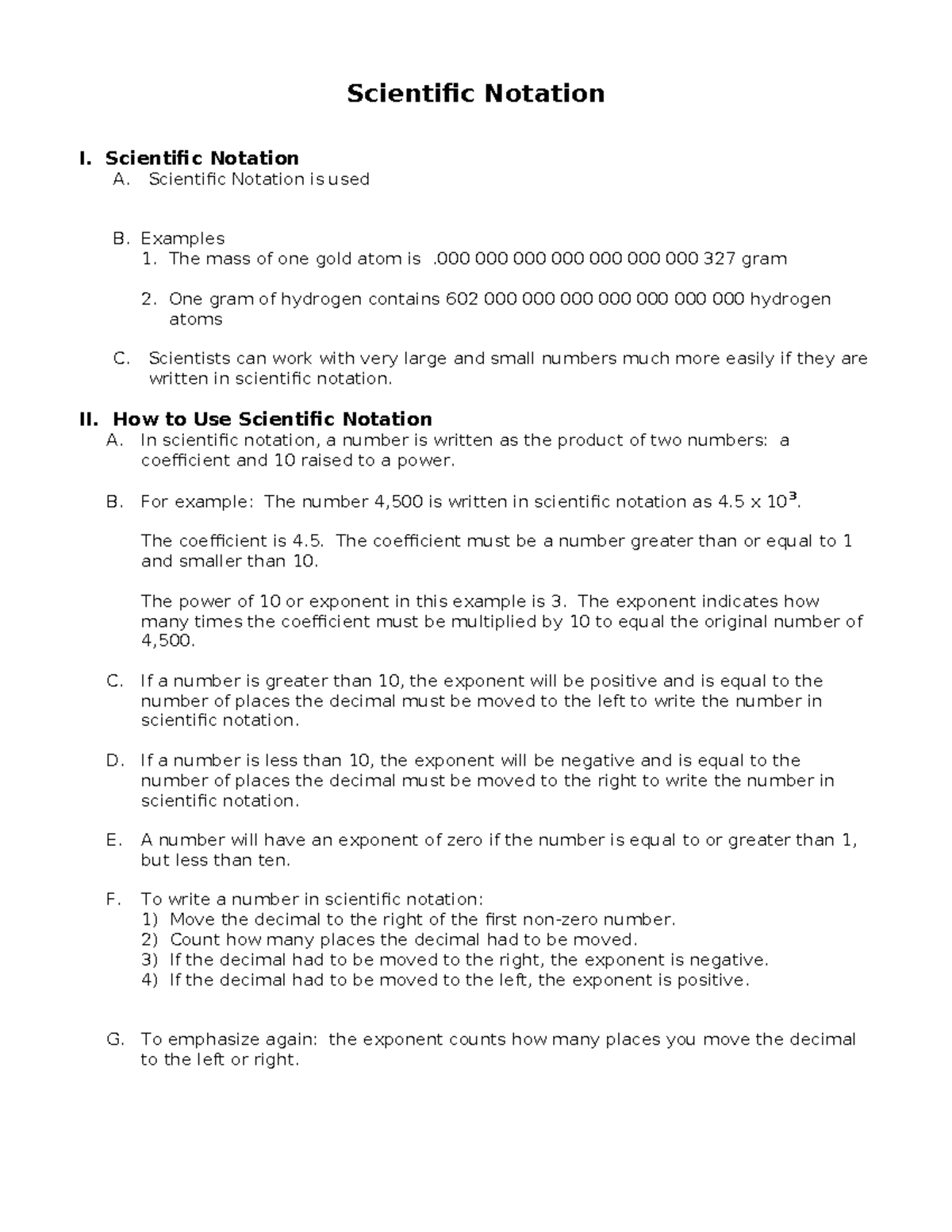 Scientific Notation Notes - Scientific Notation I. Scientific Notation ...