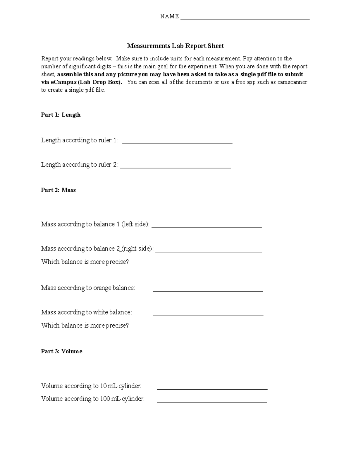 Lab Report form - Measurements Lab - NAME ...