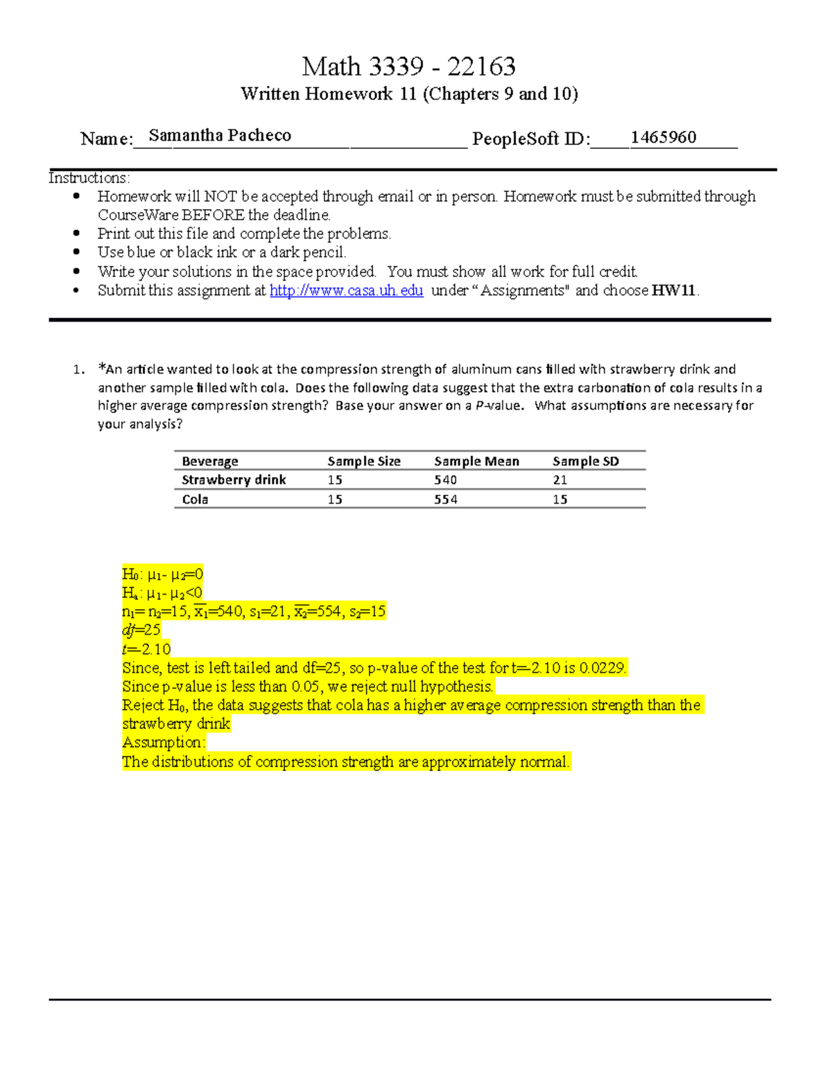 Hw11 - Homework 11 - Math 3339 - 22163 Written Homework 11 (Chapters 9 ...