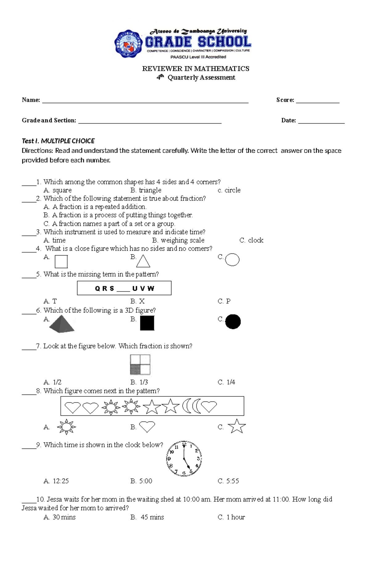 Caleb- Q4 Exam Reviewer - REVIEWER IN MATHEMATICS 4 th Quarterly ...