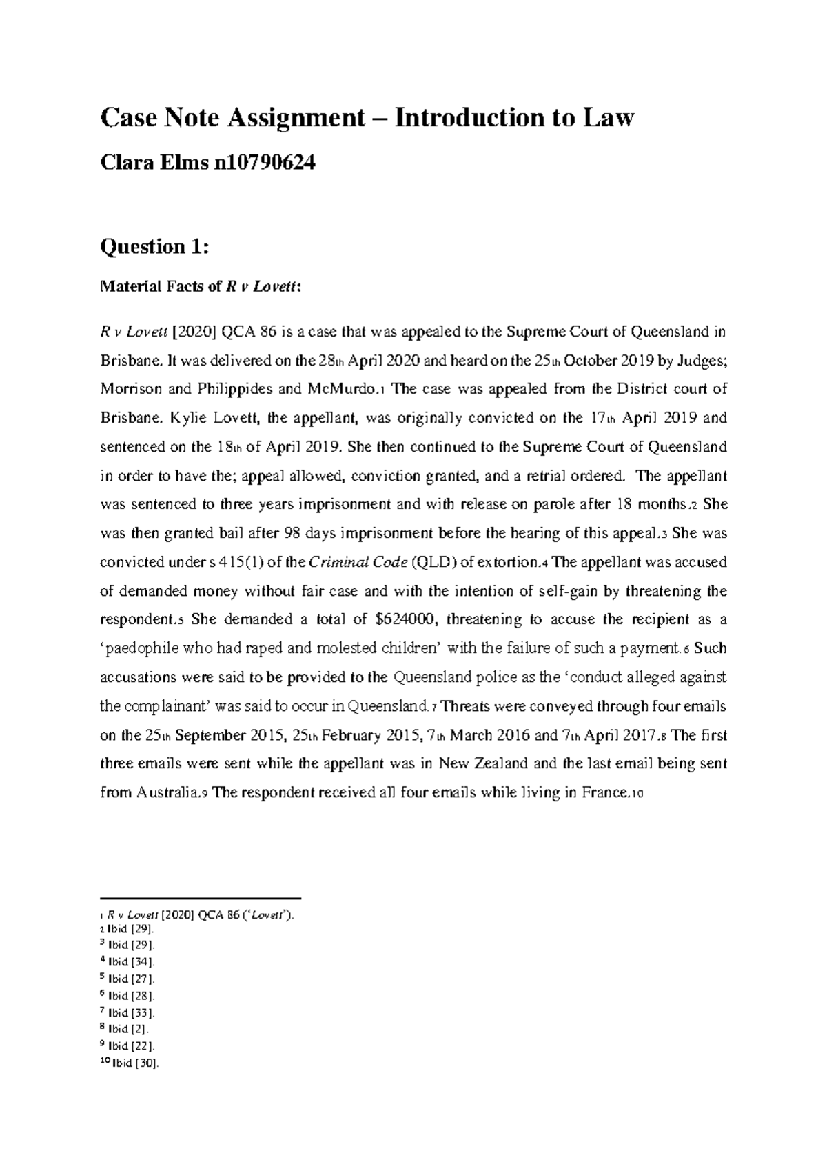 Case Note Assignment n10790624 - PYB007 - QUT - Studocu