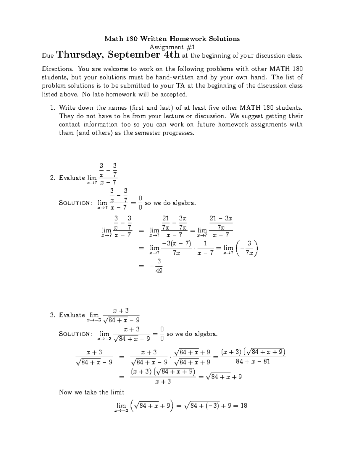 Math 180 Written Homework Solutions 1 - Math 180 Written Homework ...