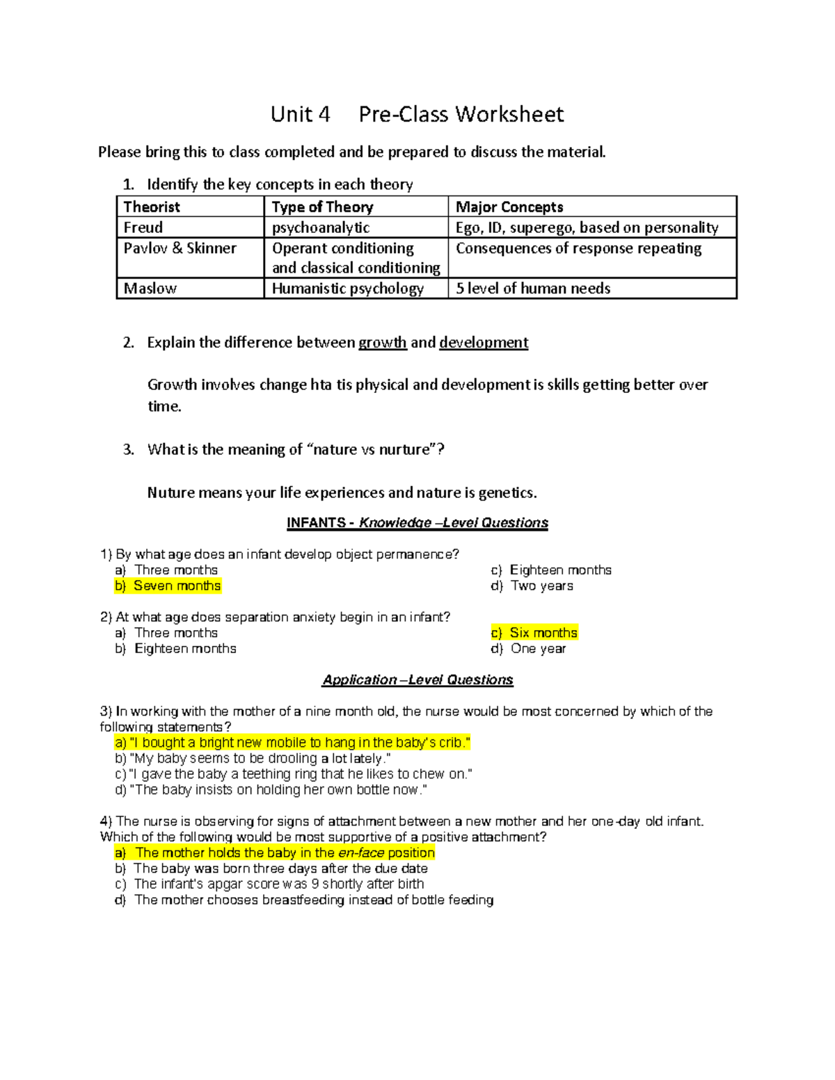 Unit 4 Pre Class Worksheet - Unit 4 Pre-Class Worksheet Please bring ...