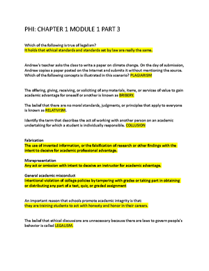 PHI- Chapter 1 Module 1 PART 2 - PHI: CHAPTER 1 MODULE 1 PART 2 ETHICAL ...