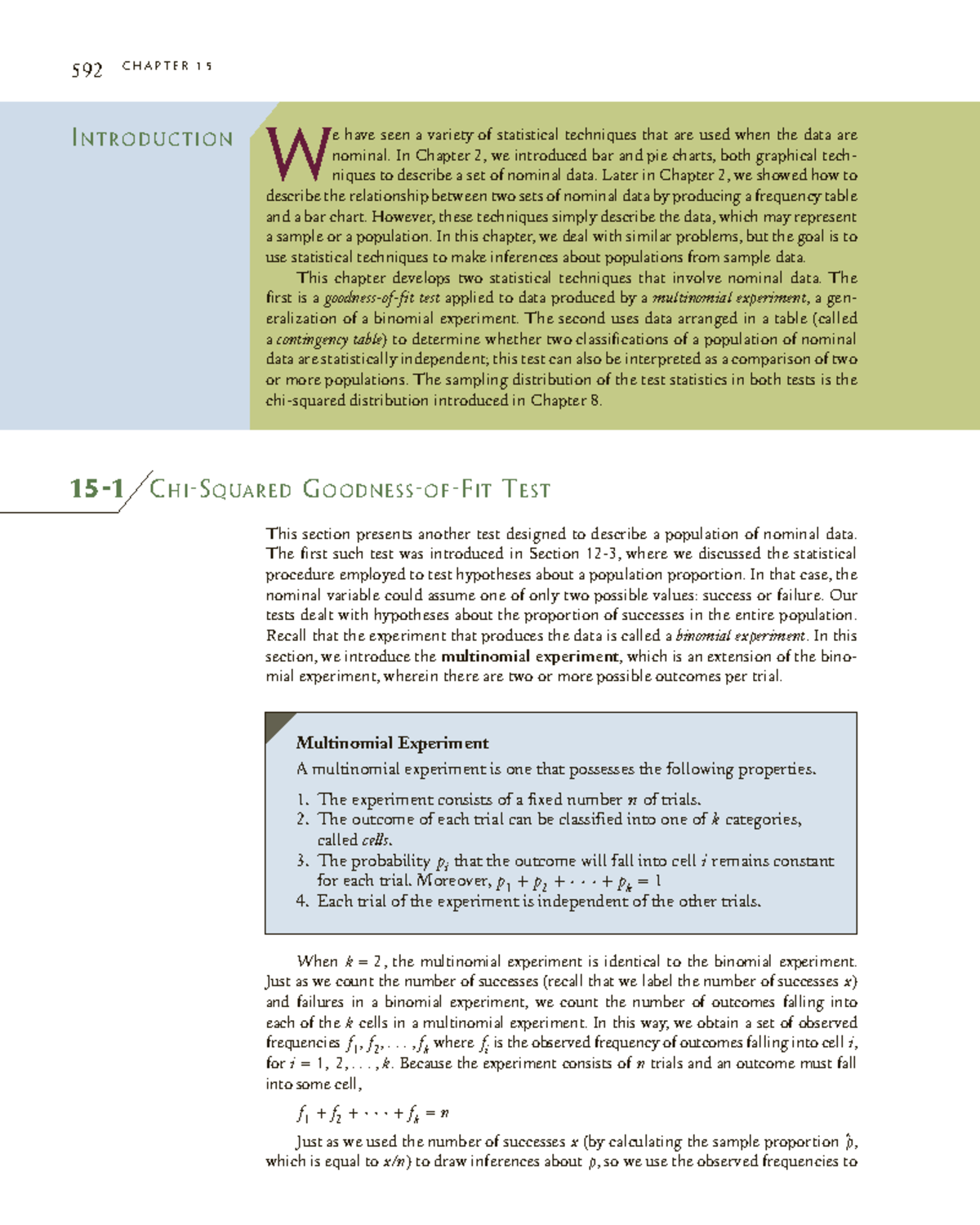 Chi-squared - 592 C H A P T E R 1 5 15 - 1 C h i -S q ua r e d G o o d n e S S - o f - fi t te S ...