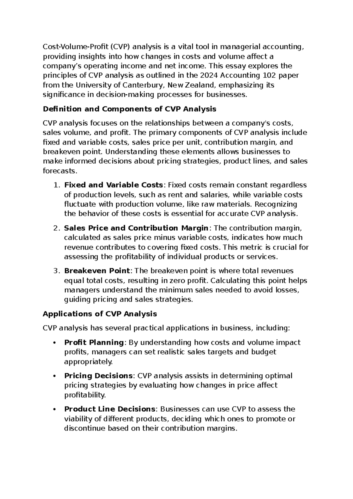 CVP Analysis for ACct102 - Cost-Volume-Profit (CVP) analysis is a vital ...