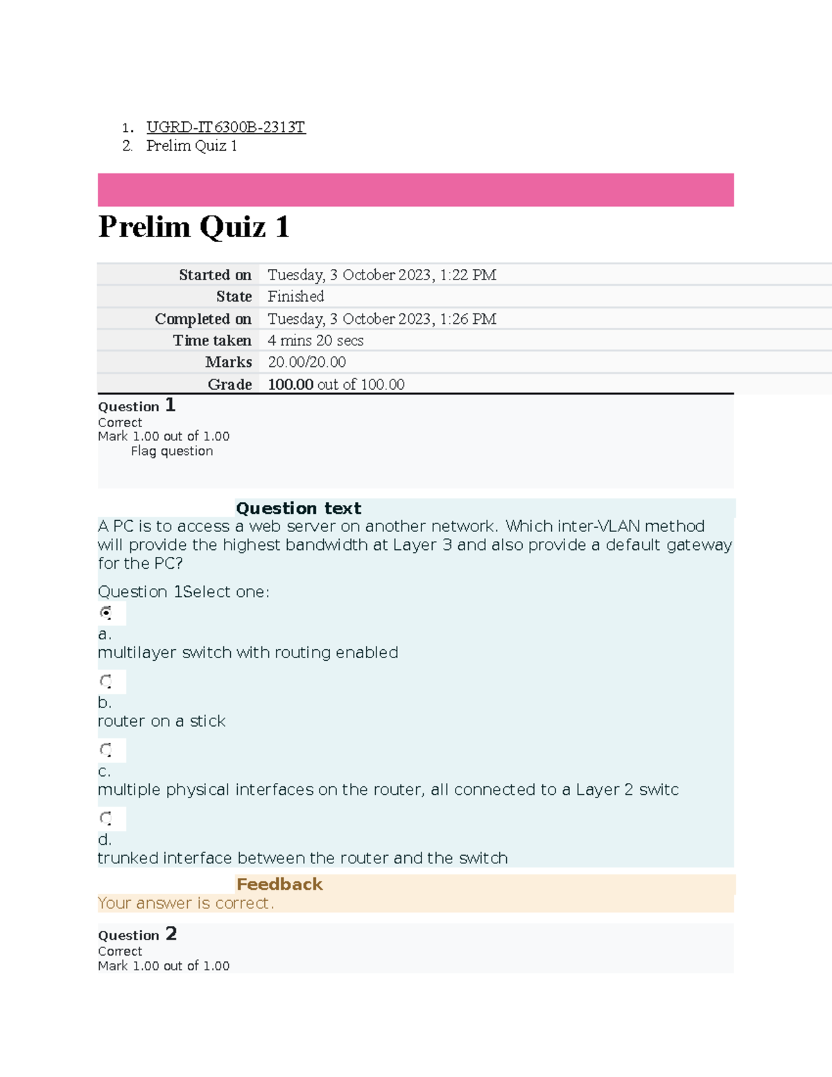 UGRD-IT6300B Data Communications and Networking 3 Prelim Quiz 1 - 1. UGRD-IT6300B-2313T Prelim ...