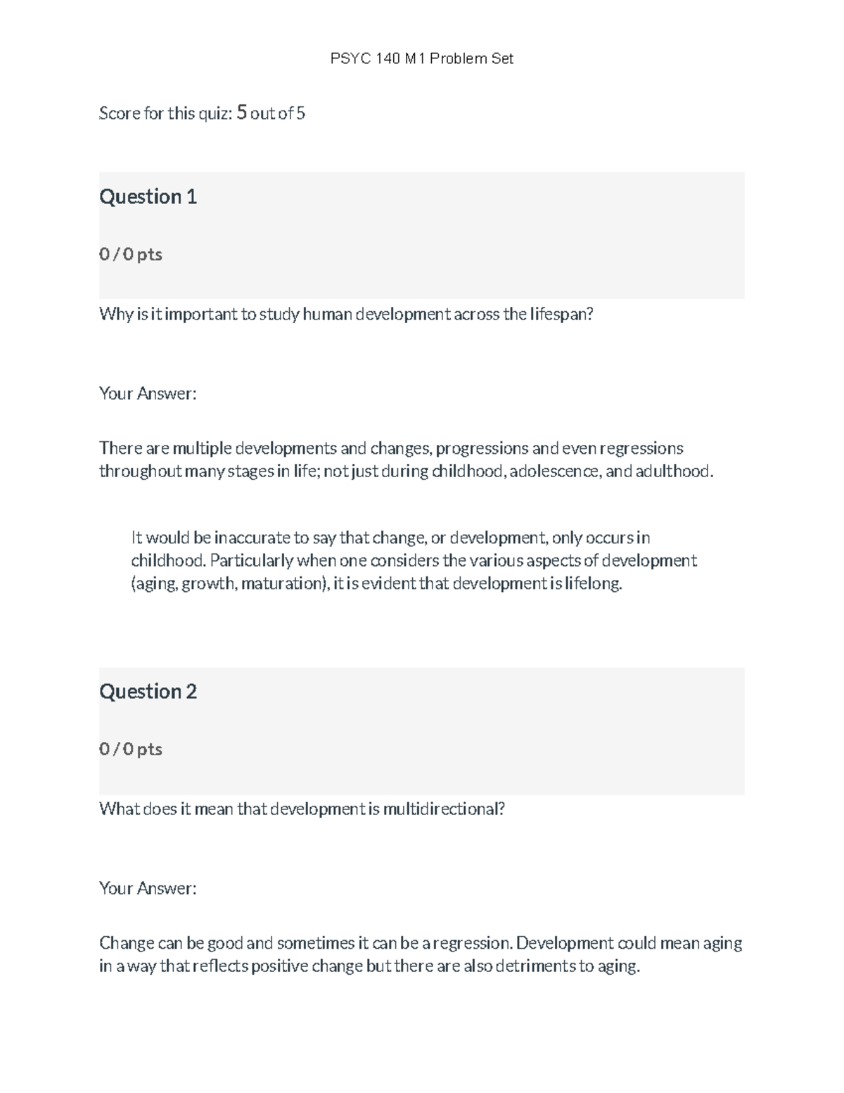 PSYC 140 M1 Problem Set - enrollment date: Aug 2023 - Score for this quiz: 5 out of 5 Question 1 ...