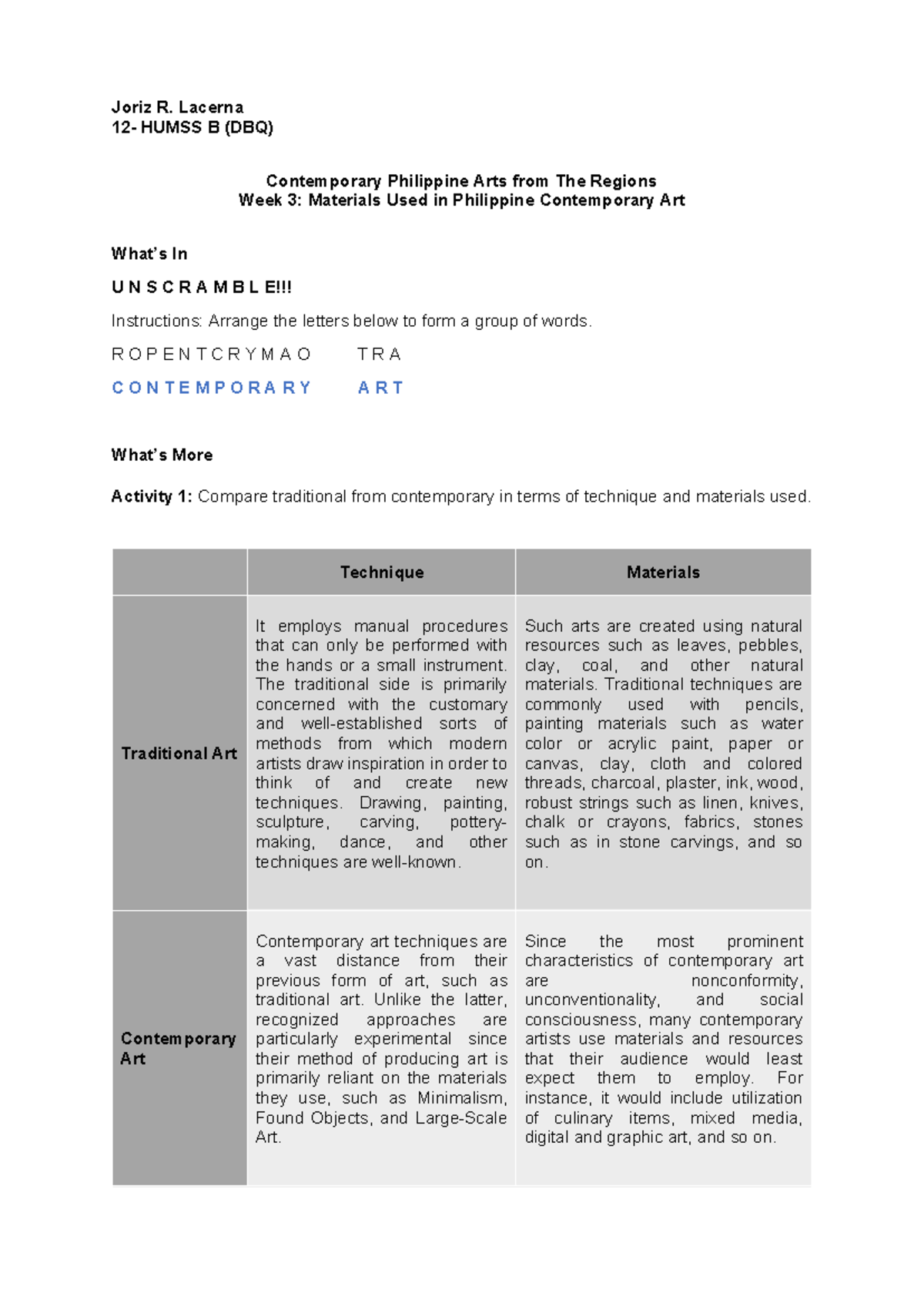 Contemporary Philippine Arts from The Regions ( Week 3-4) - 12- HUMSS B ...