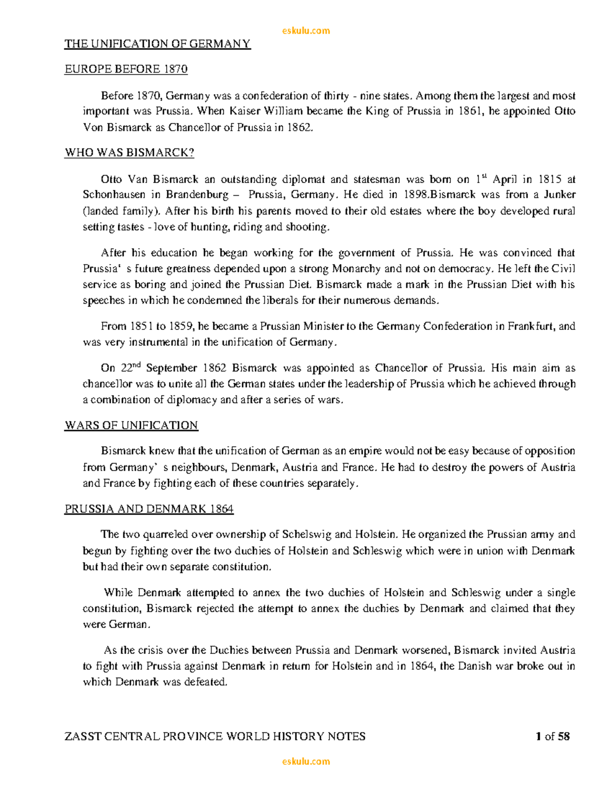 Zasst European History Notes - ZASST CENTRAL PROVINCE WORLD HISTORY ...